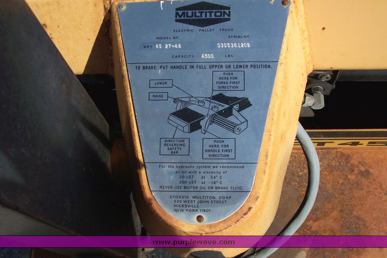 Multiton WPT 45 27-48 electric pallet truck in Topeka, KS | Item 1405 ...