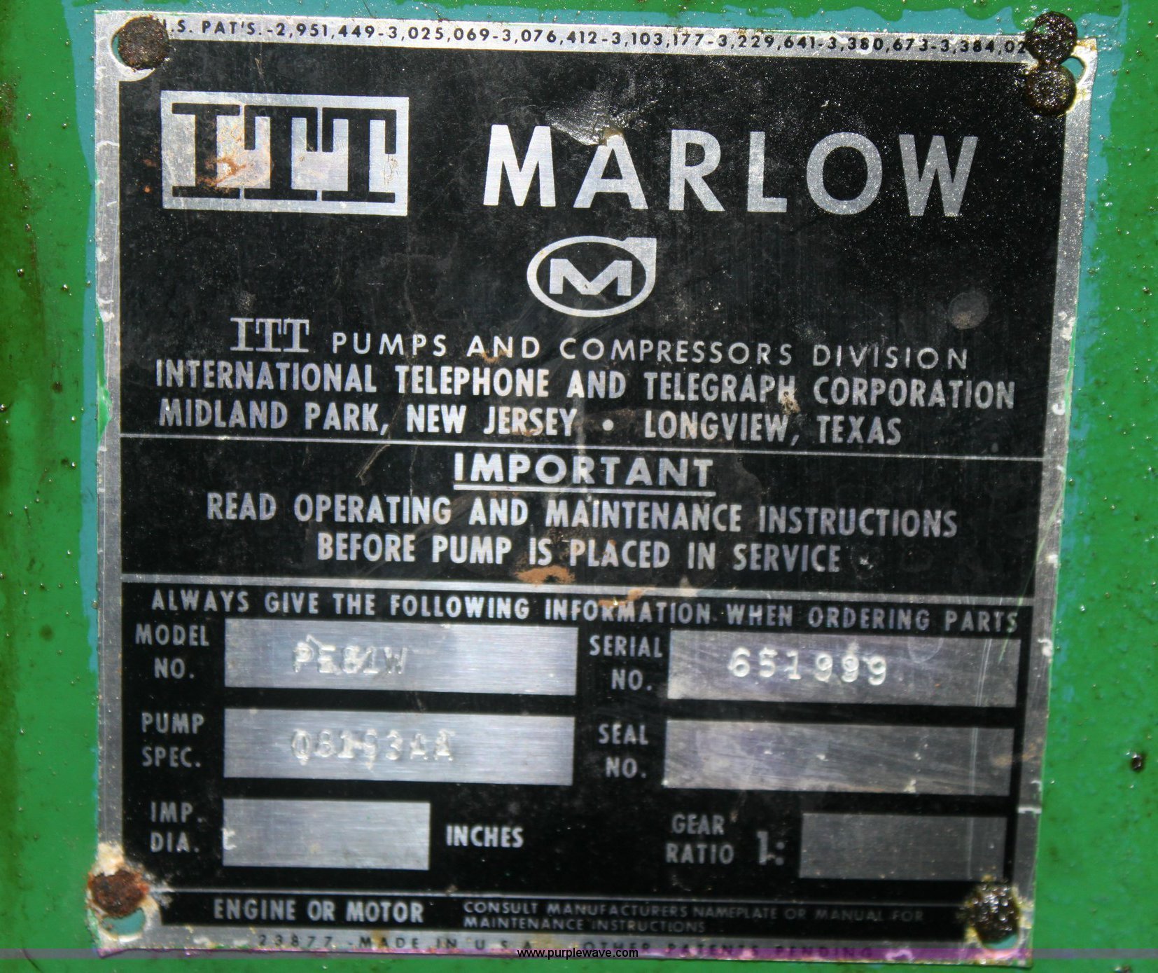 Marlow piston pump in Nickerson, KS | Item 6459 sold | Purple Wave