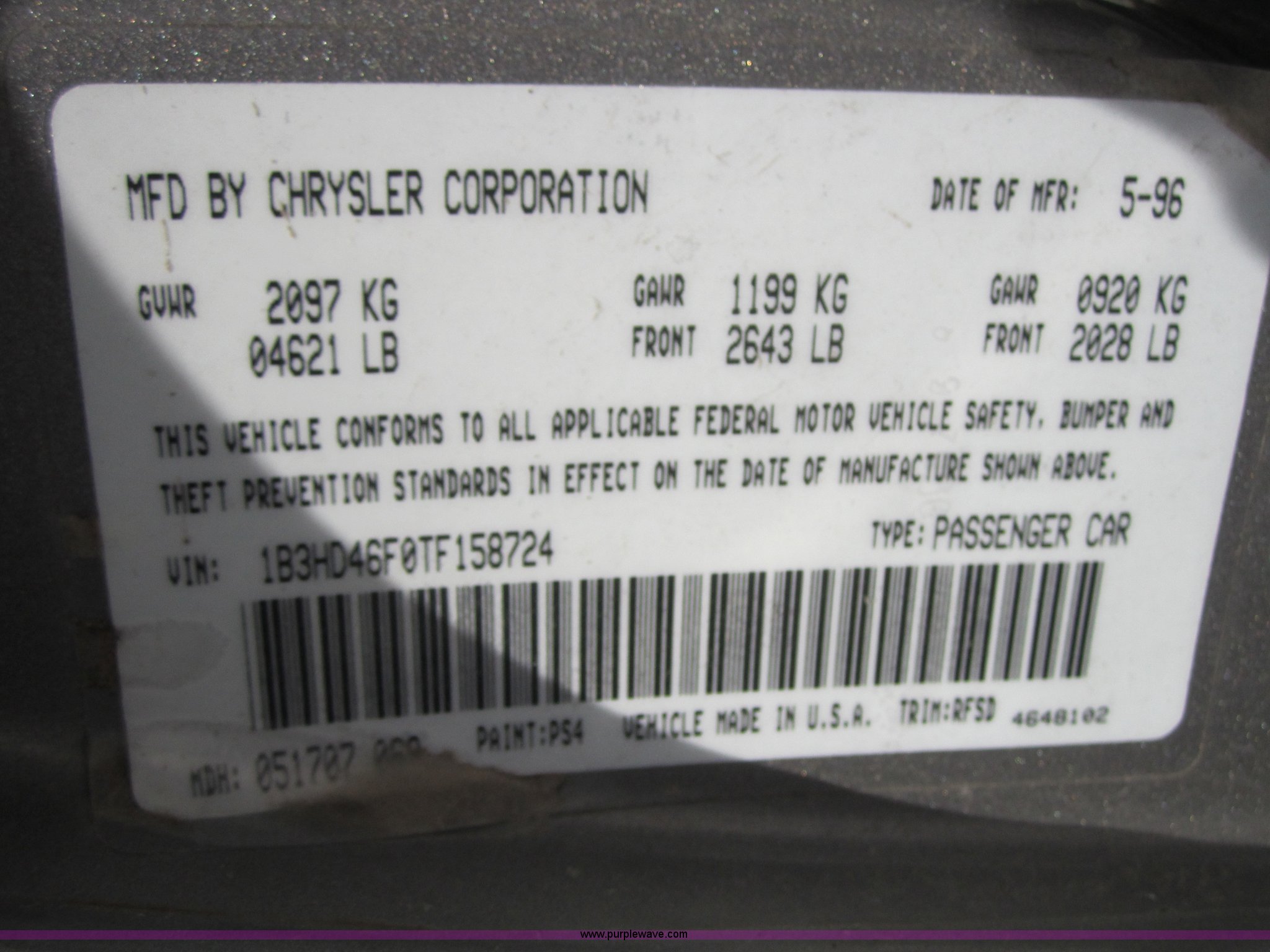 1996 Dodge Intrepid in Garden City, KS | Item 3071 sold | Purple Wave