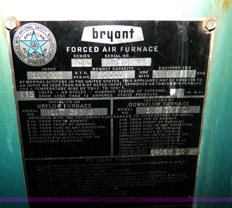 Bryant 100,000 BTU forced air furnace in Luray, KS | Item E9339 sold ...