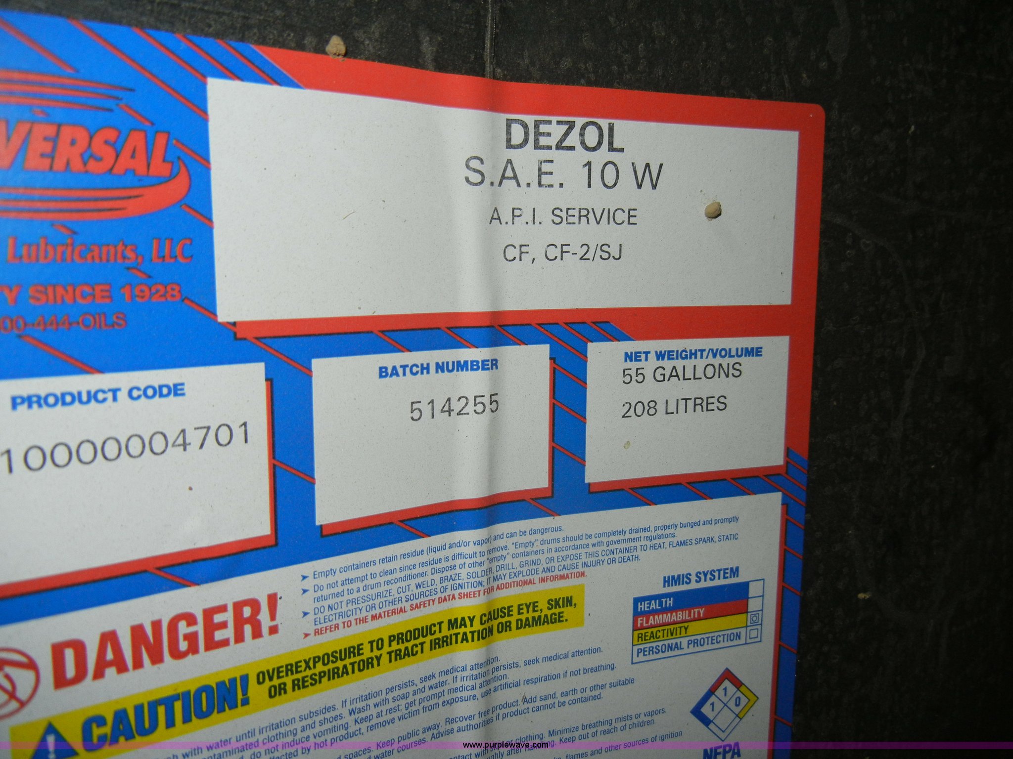 (2) Dezol 10W hydraulic oil drums in De Soto, KS | Item H9680 sold ...