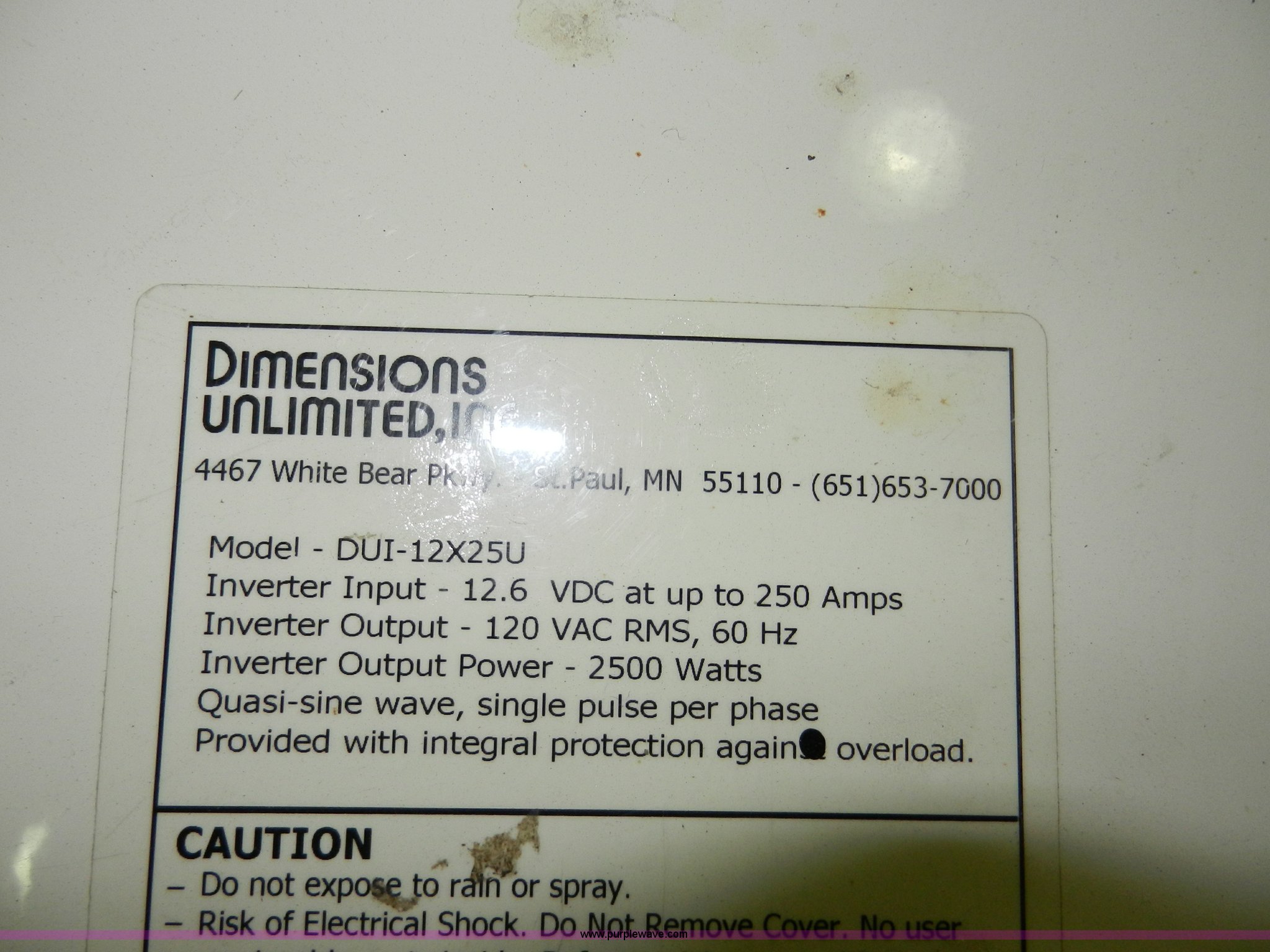 Dimensions Super Inverter in Topeka, KS | Item W9740 sold | Purple Wave