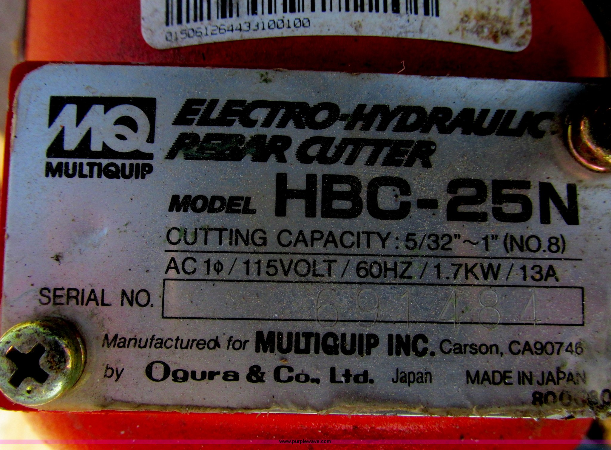 Electro-hydraulic rebar cutter in Sibley, MO | Item Y9645 sold | Purple ...