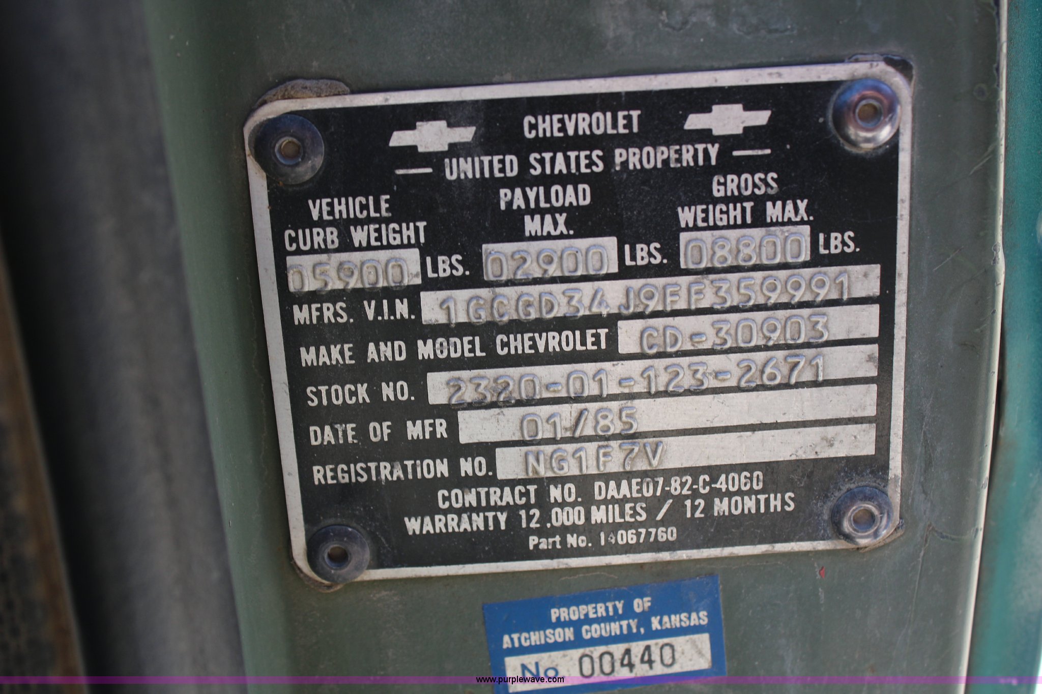 1985 Chevrolet D30 military postal pickup truck in Atchison, KS | Item ...