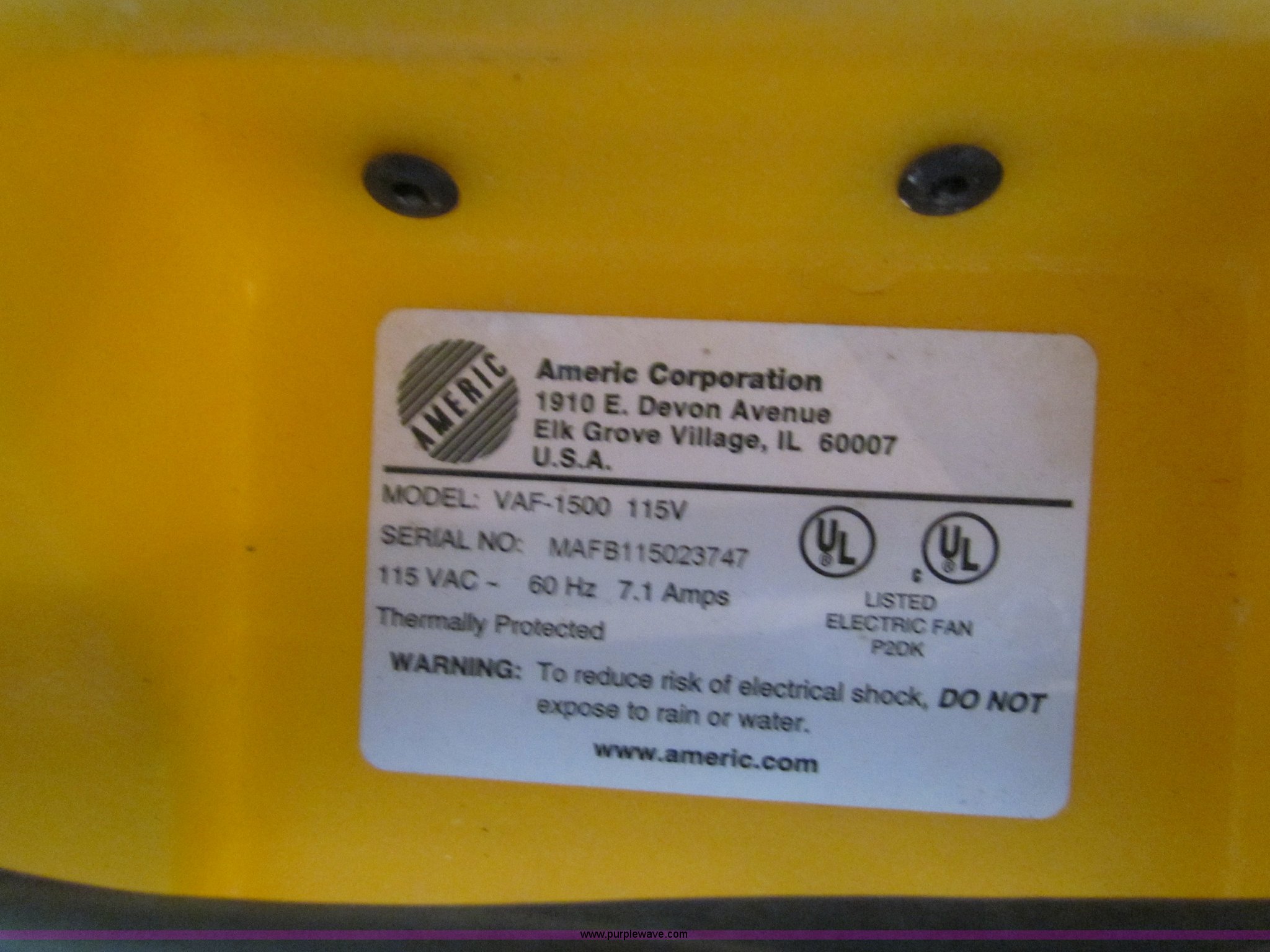 American Corporation VAF-1500 exhaust fan in Abilene, KS | Item G4172 ...