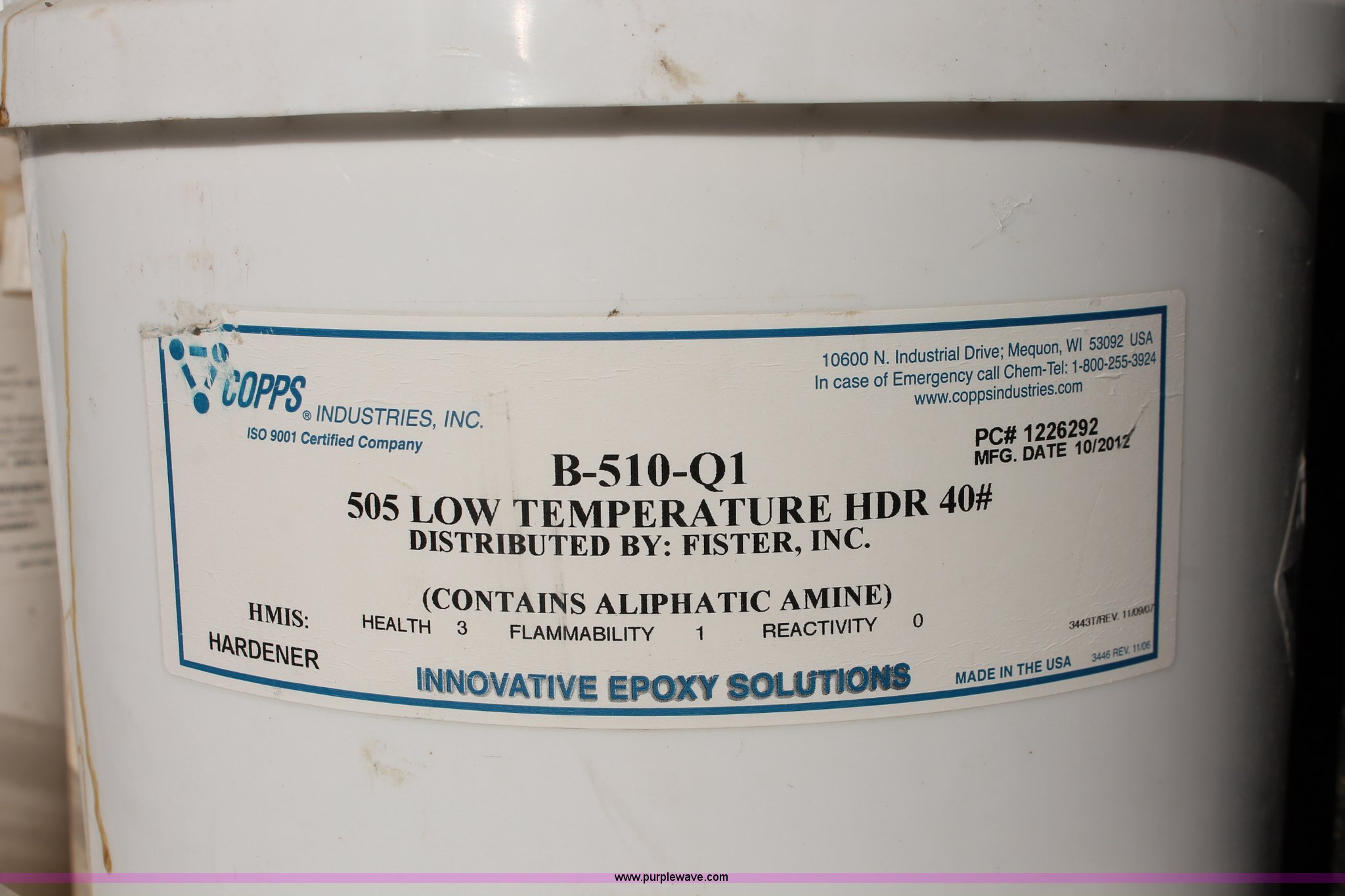 (25) five gallon buckets of Copps Industries epoxy resin and hardener ...