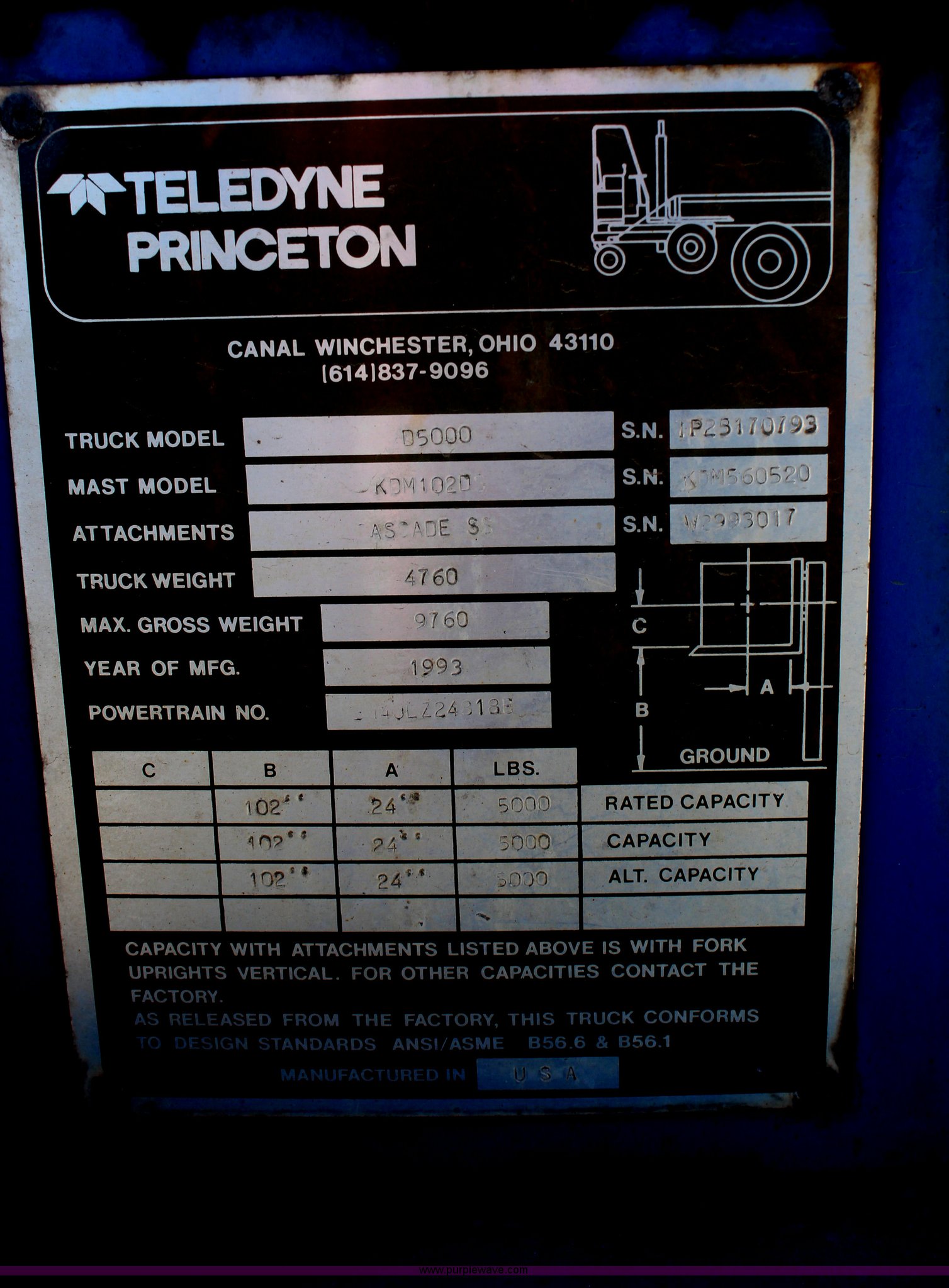 1993 Teledyne Princeton D5000 forklift in Lenexa, KS | Item H7801 sold ...