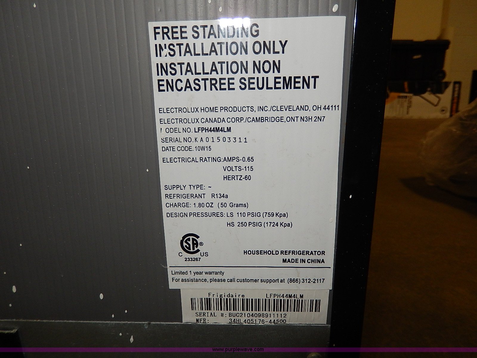 Frigidaire mini fridge in Manhattan, KS | Item AX9179 sold | Purple Wave