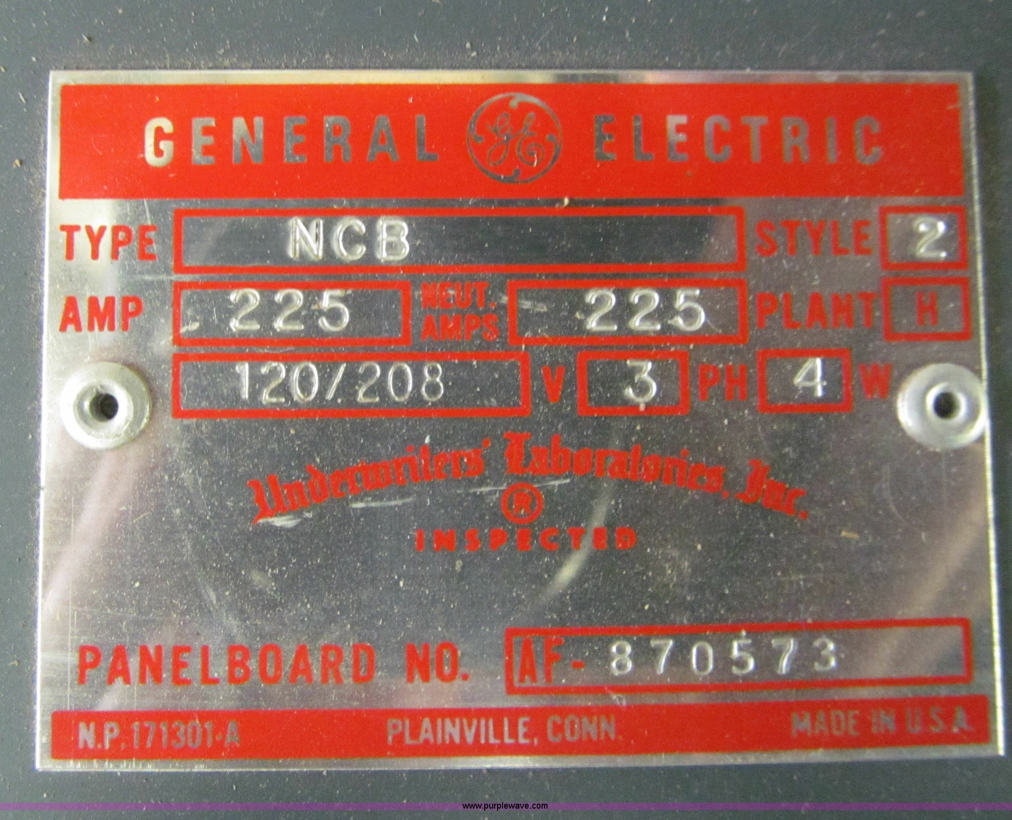 GE NCB panel board in Hutchinson, KS | Item H8983 sold | Purple Wave