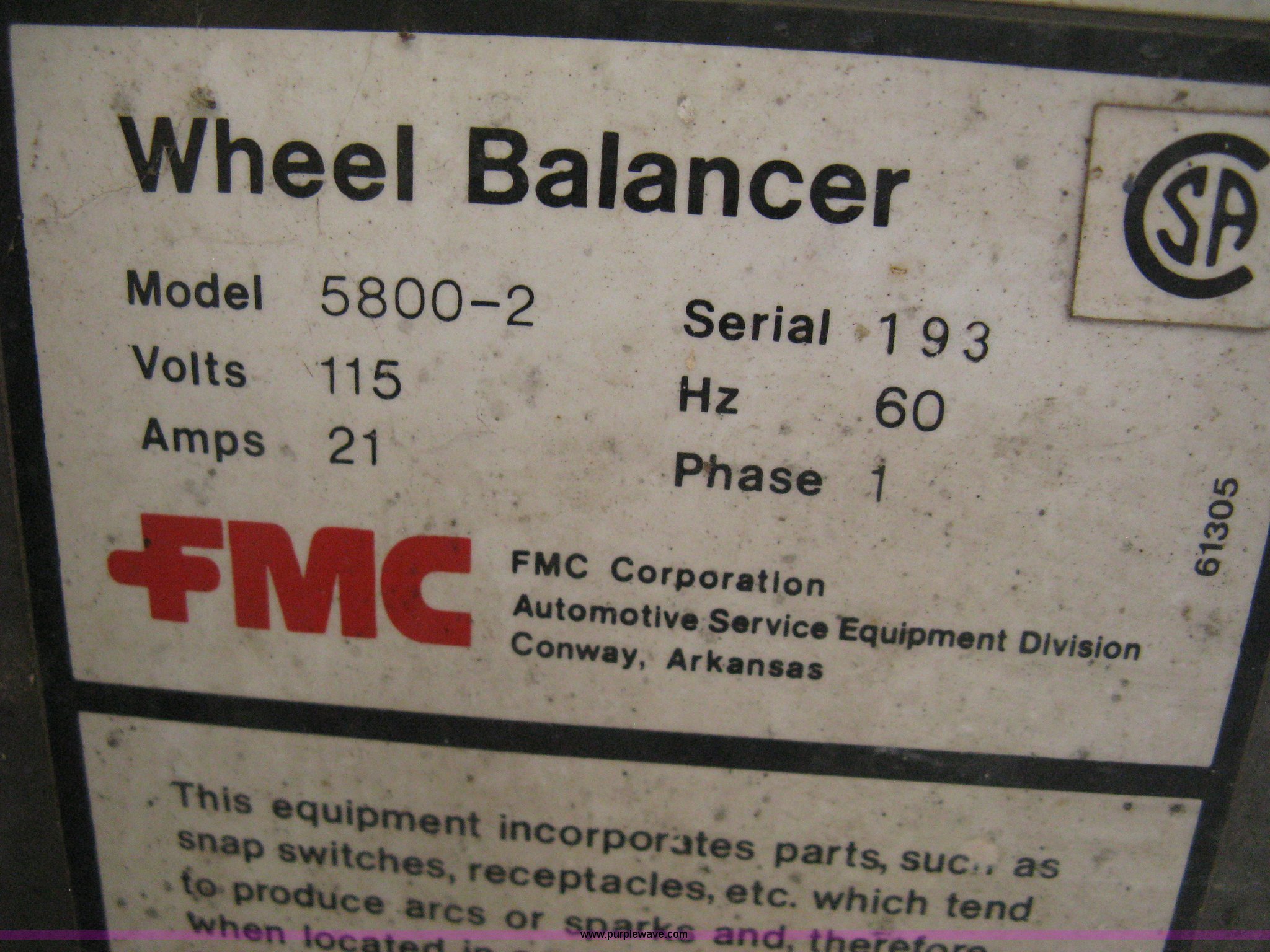 FMC 5800-2 wheel balancer in Wichita, KS | Item AS9030 sold | Purple Wave