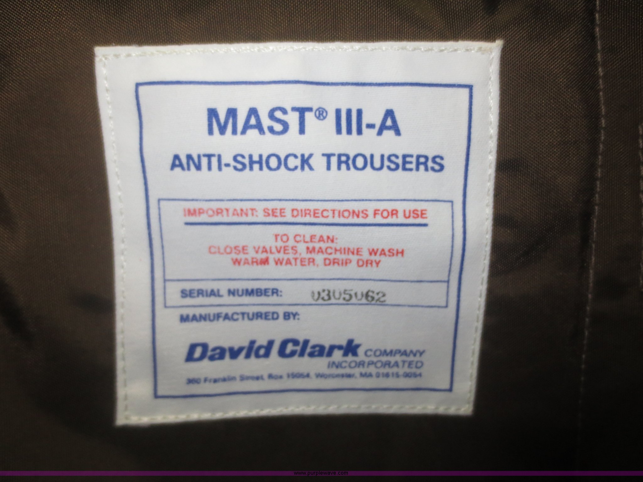 (6) David Clark Mast III-A medical anti-shock trousers in Coffeyville ...