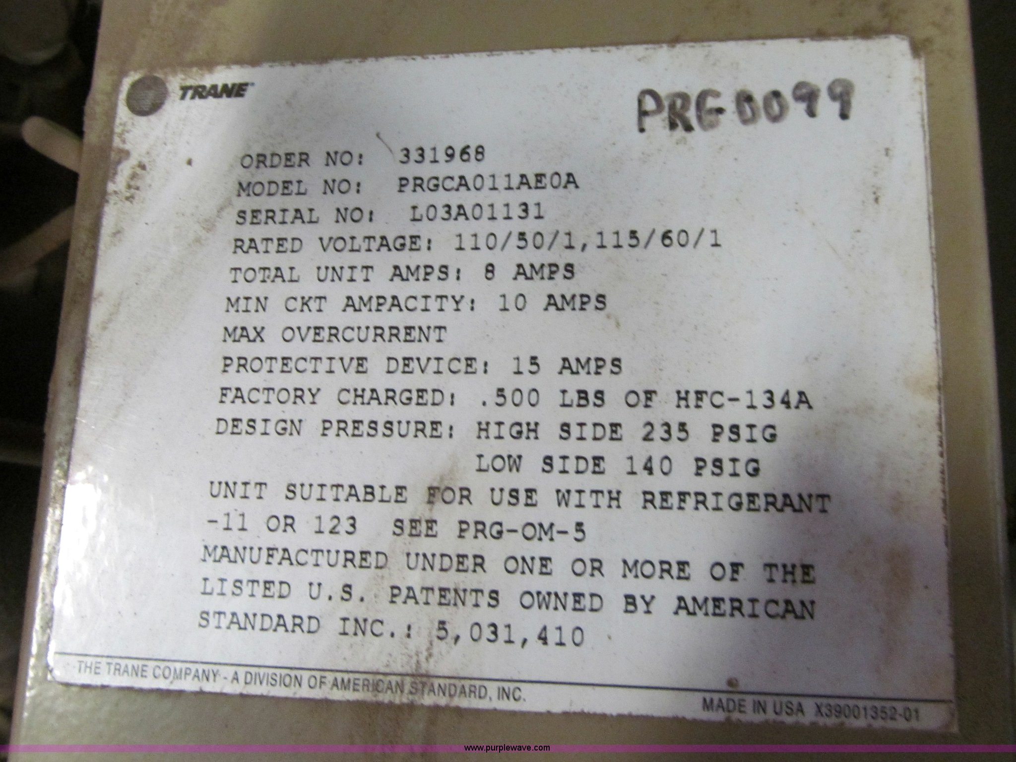 Trane purifier purge in Des Moines, IA | Item K5542 sold | Purple Wave