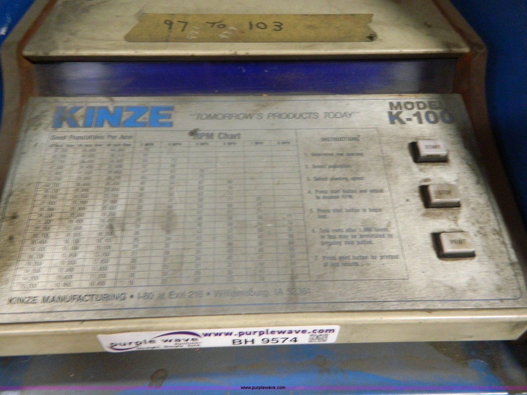Kinze 100 seed counter in Assaria, KS | Item BH9574 sold | Purple Wave
