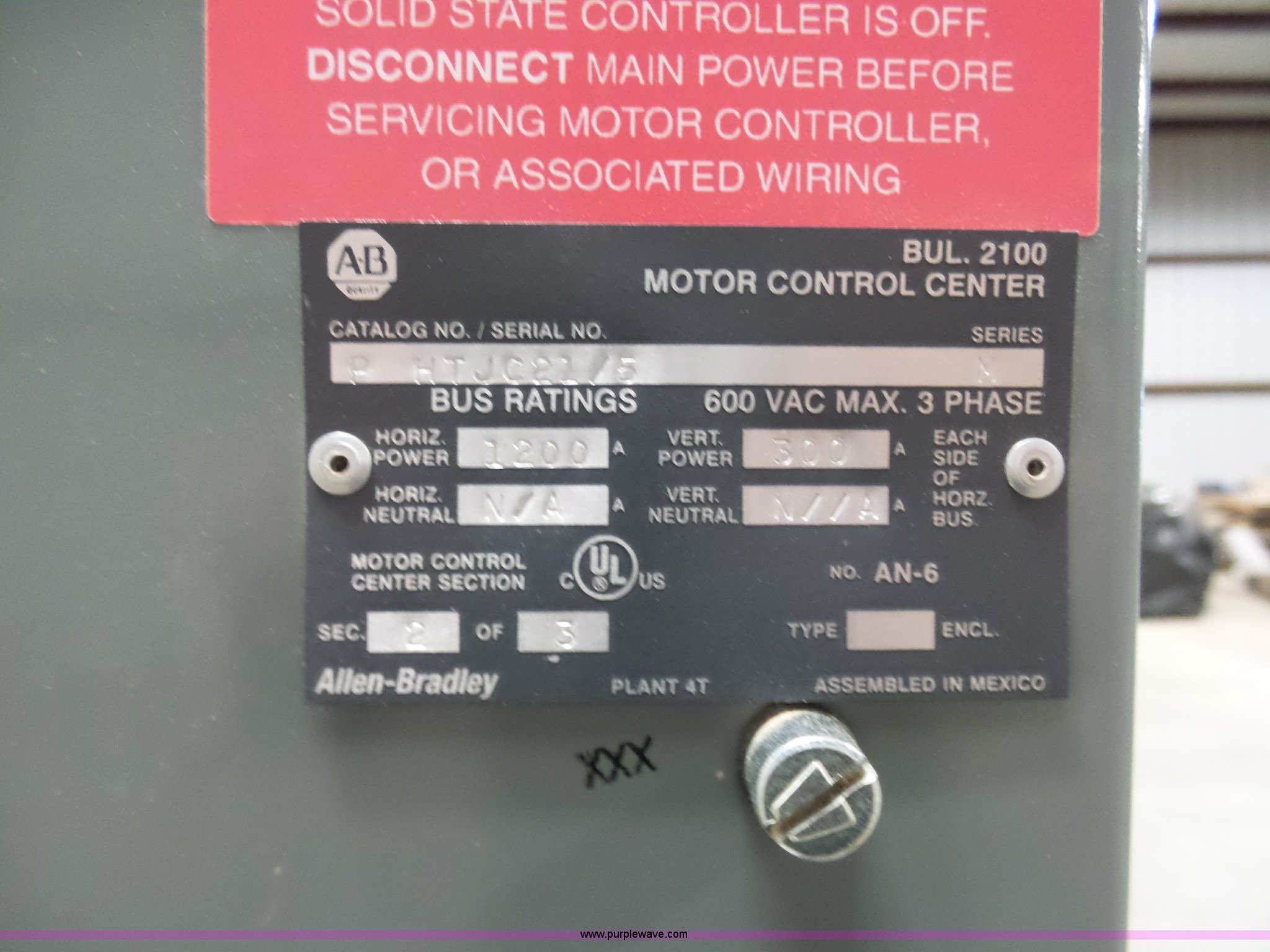 (2) Allen Bradley Centerline 2100 series MCC electrical boxes in ...
