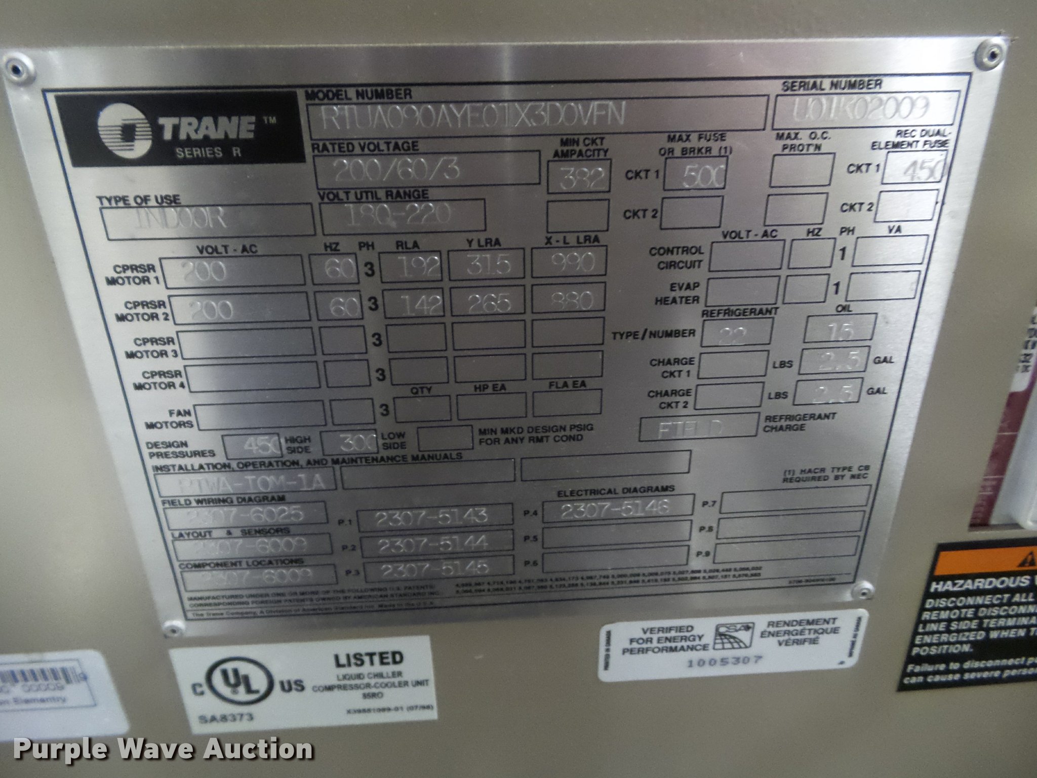 Trane RTUA090AE01X3D0VFN water chiller in Des Moines, IA | Item CB9929 ...