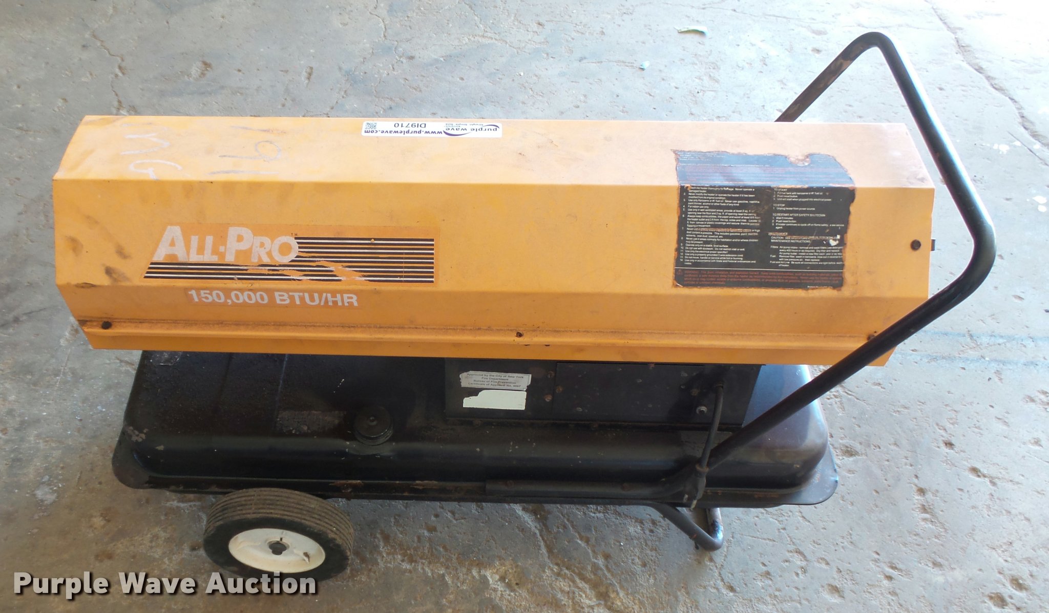 All Pro heater in Hooker, OK | Item DI9710 sold | Purple Wave
