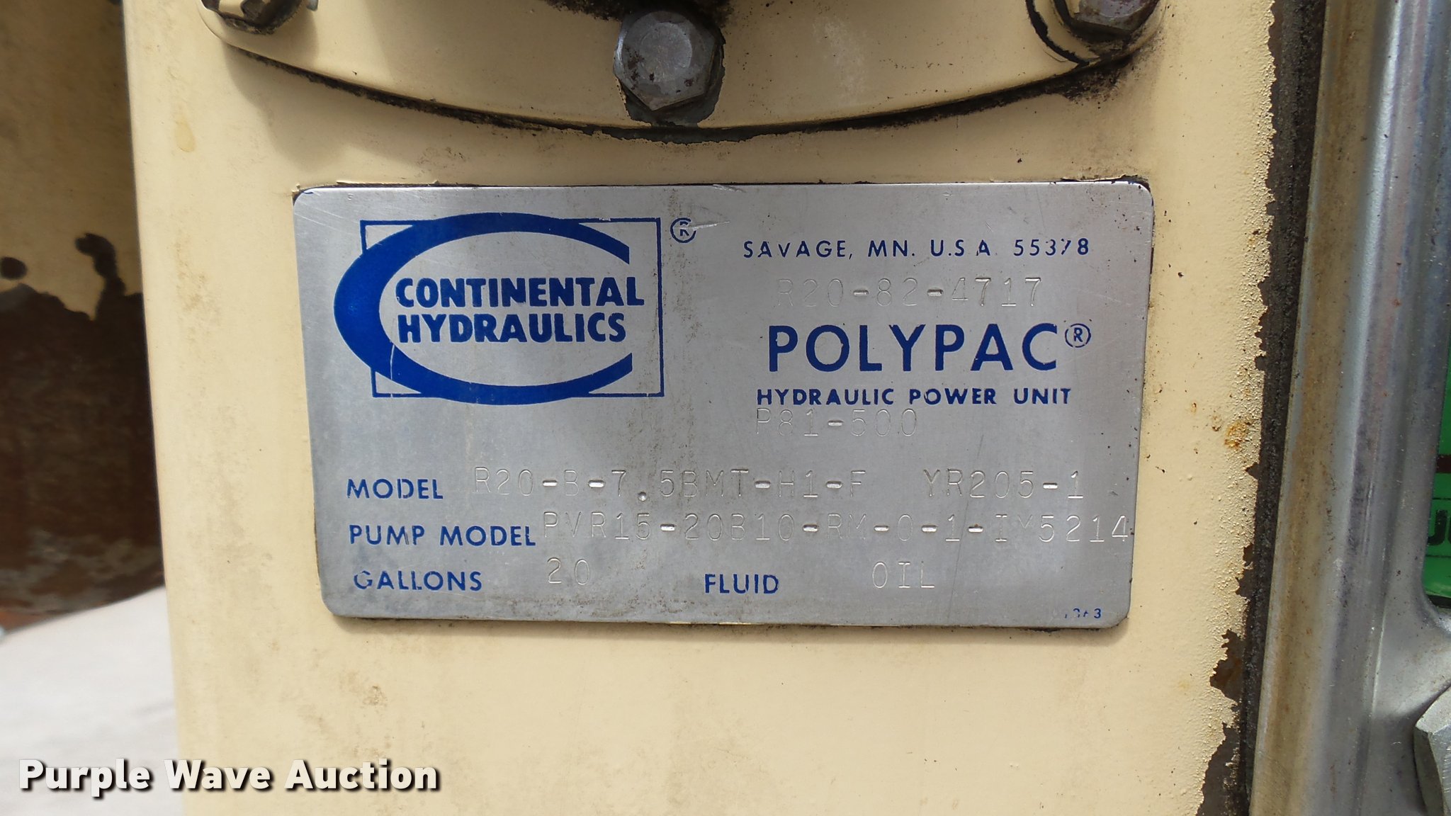 Polypac hydraulic power unit in Wichita, KS | Item DM9029 sold | Purple ...