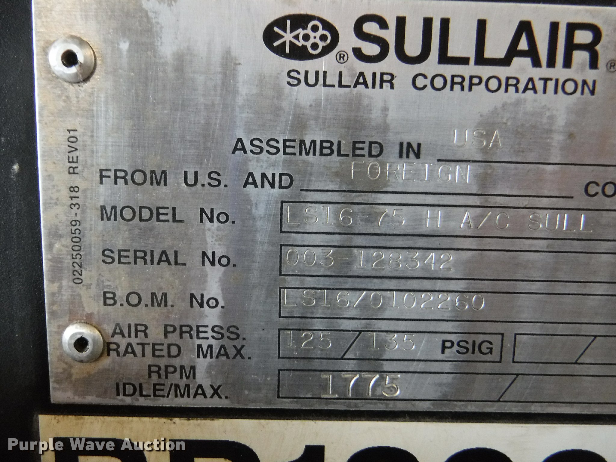Sullair LS16 rotary screw air compressor in Manhattan, KS | Item CA9564 ...