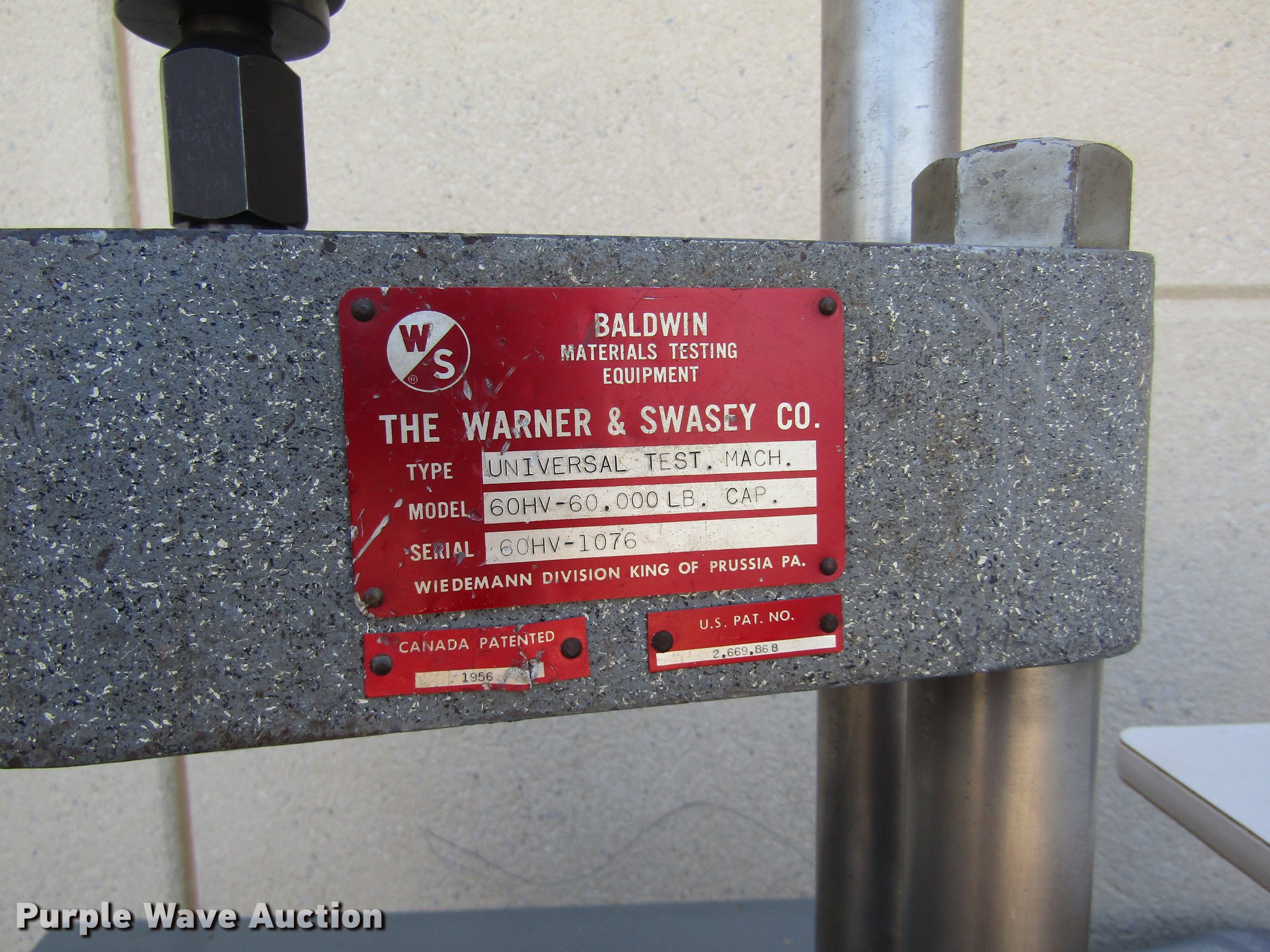 Baldwin 60HV universal test machine in Salina, KS | Item EH9266 sold ...