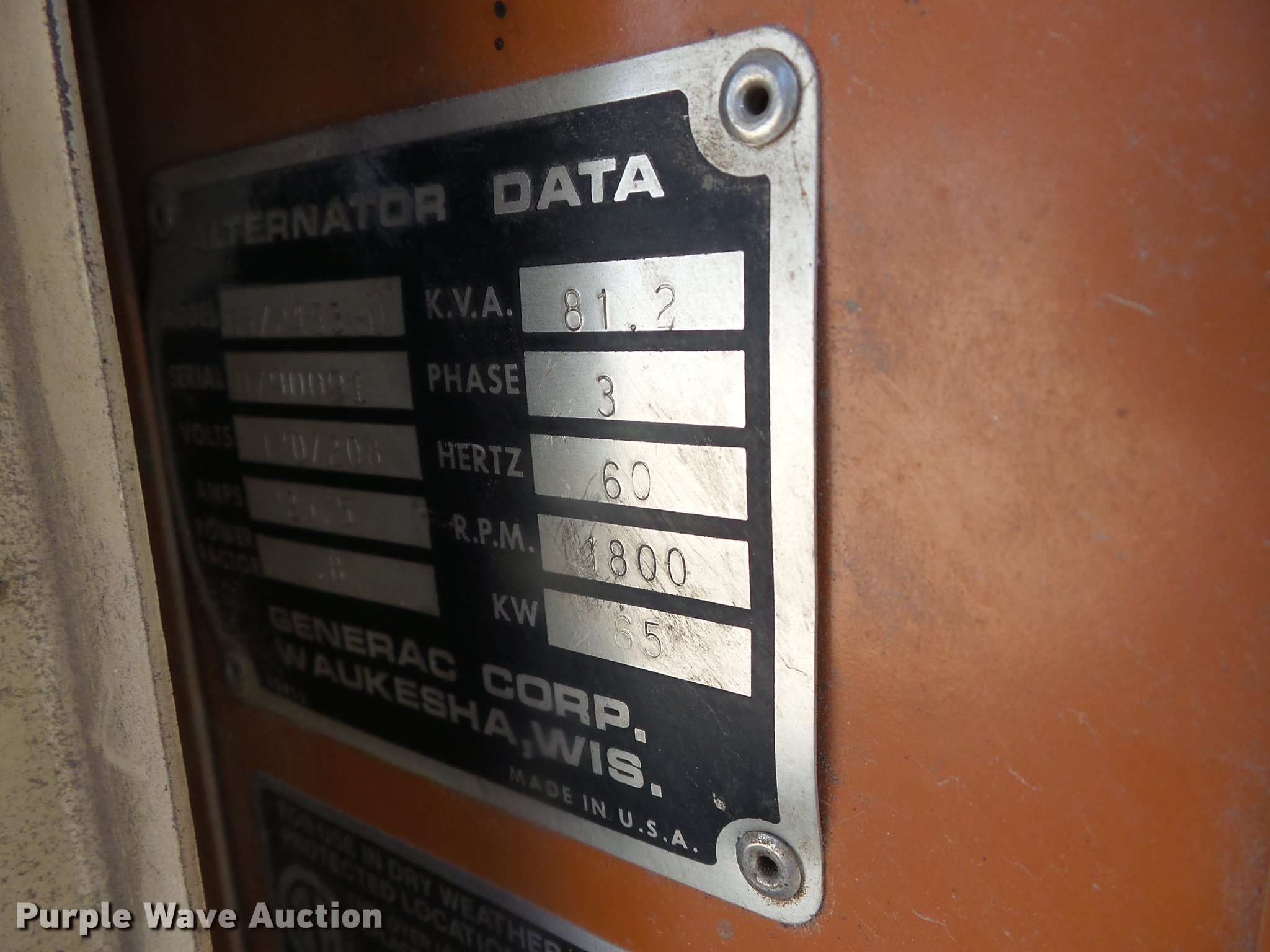 Generac 65-2453-0 generator in Caney, KS | Item EI9974 sold | Purple Wave