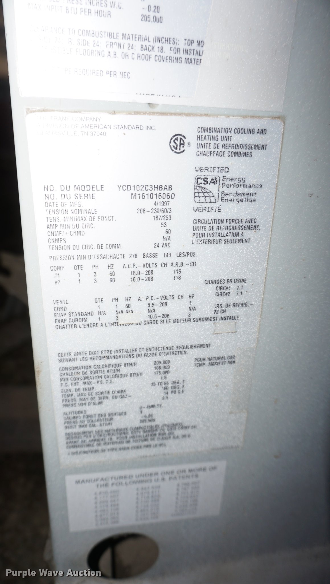 1997 Trane YCD102C3HBAC AC unit in Holton, KS | Item EJ9489 sold ...