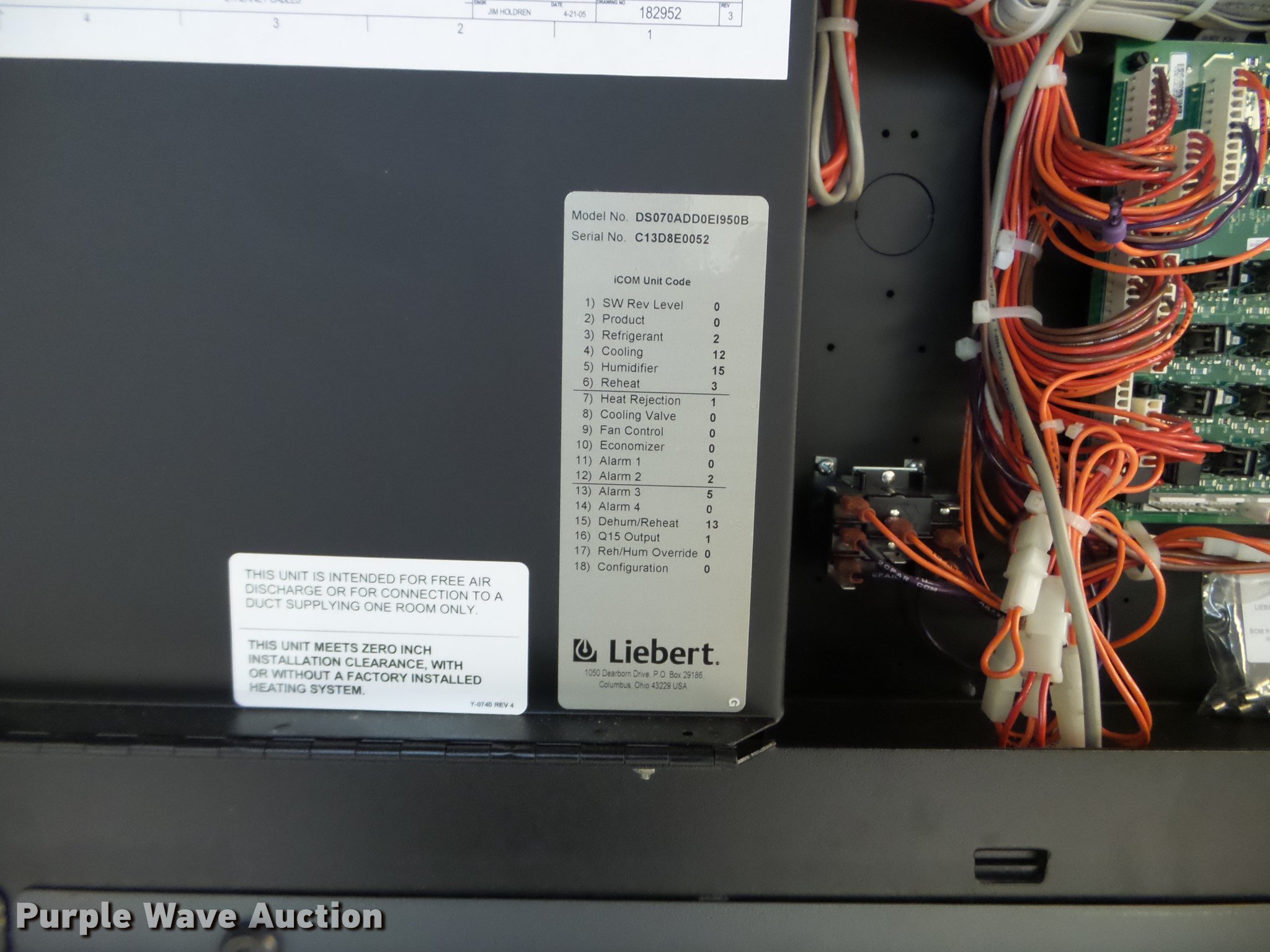 2013 Liebert DS070ADD0E1950B data center precision cooling HVAC system ...