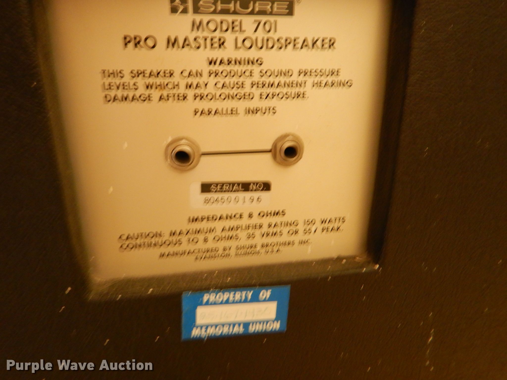 (2) Shure Pro Master speakers in Emporia, KS | Item FQ9965 sold ...