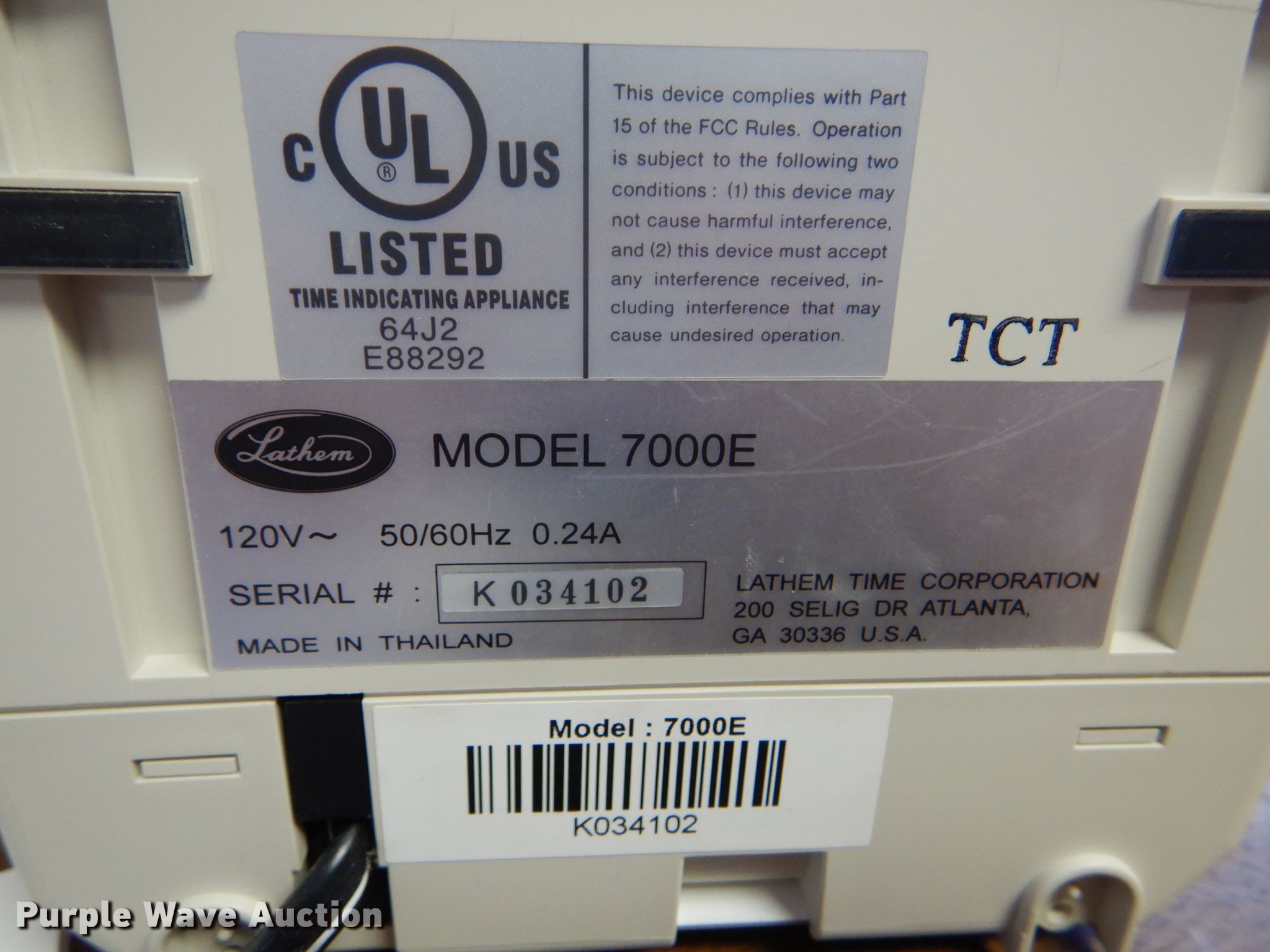 Lathem 7000E time clock system in Mankato, KS | Item FY9736 sold ...