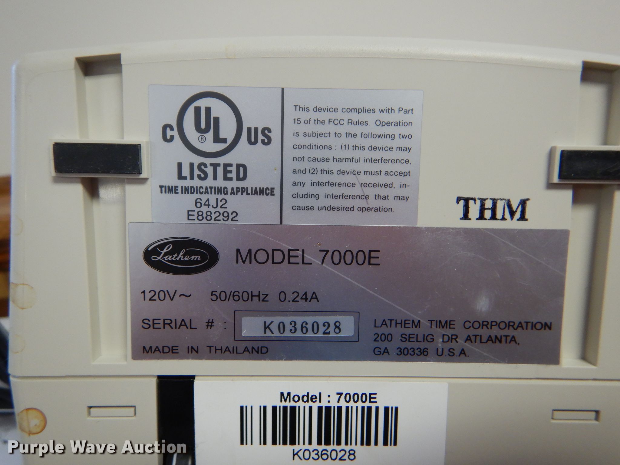 Lathem 7000E time clock system in Mankato, KS | Item FY9736 sold ...