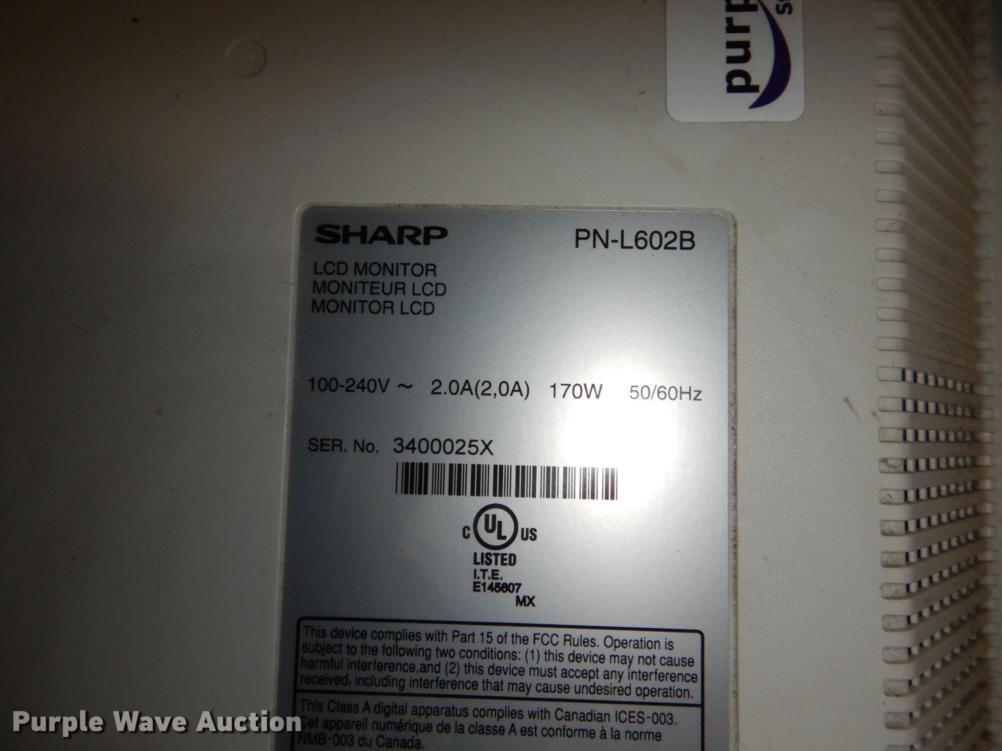 (6) Sharp PN-L602B LCD monitors in Des Moines, IA | Item FU9466 sold ...