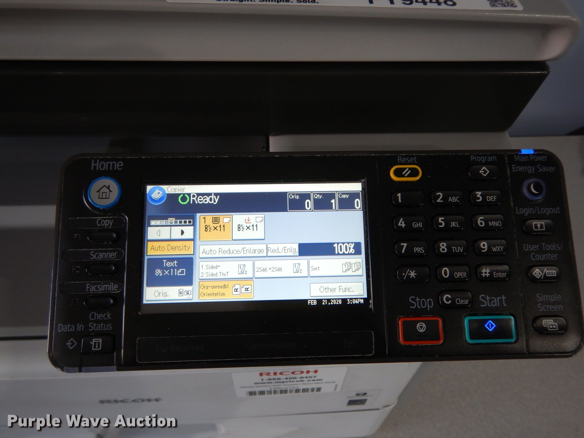 Ricoh MP301SPF copy machine in Atchison, KS | Item FY9448 sold | Purple ...