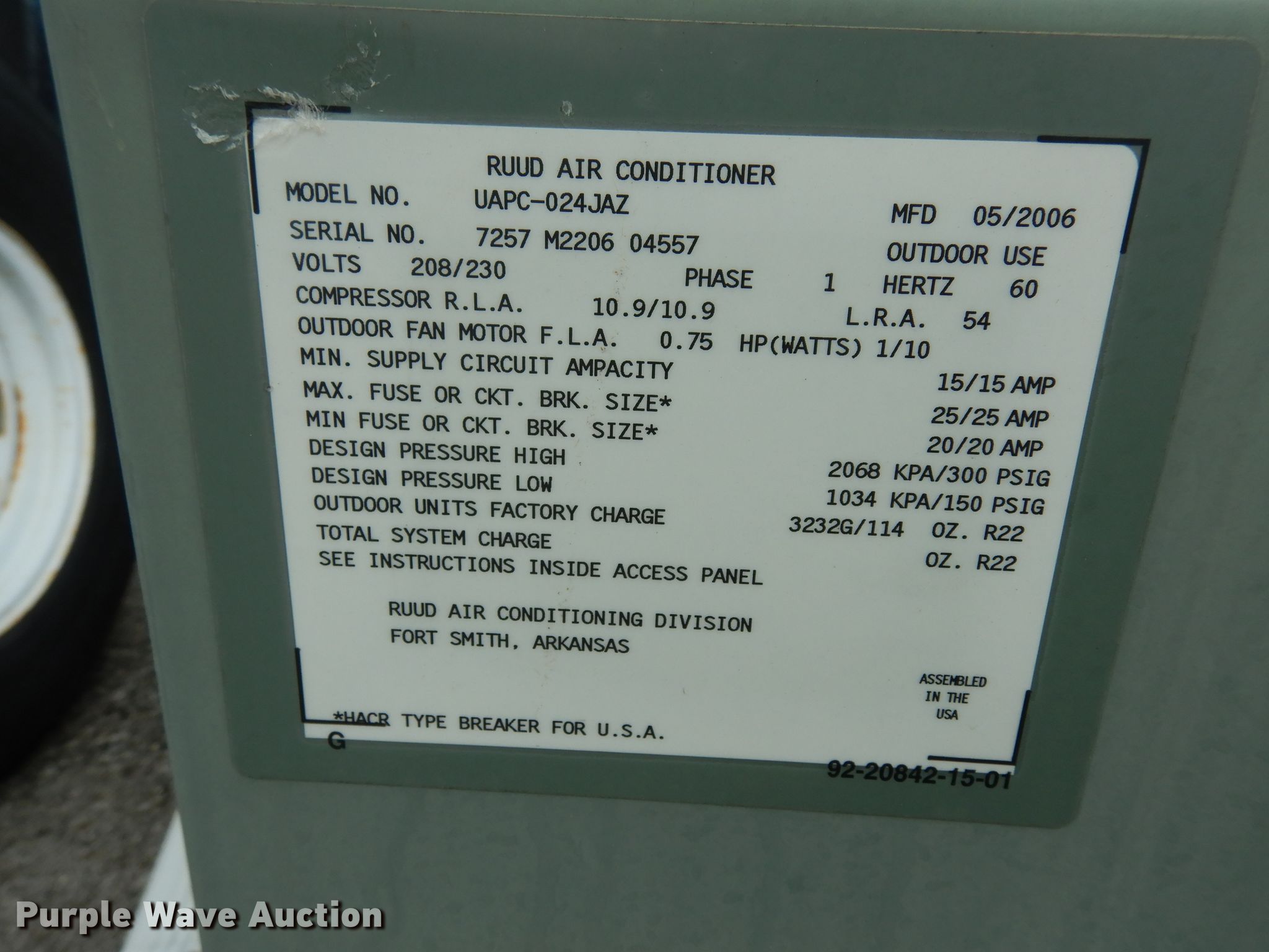 2006 Ruud VAPC-024JAZ roof top AC unit in Kansas City, KS | Item FD9986 ...