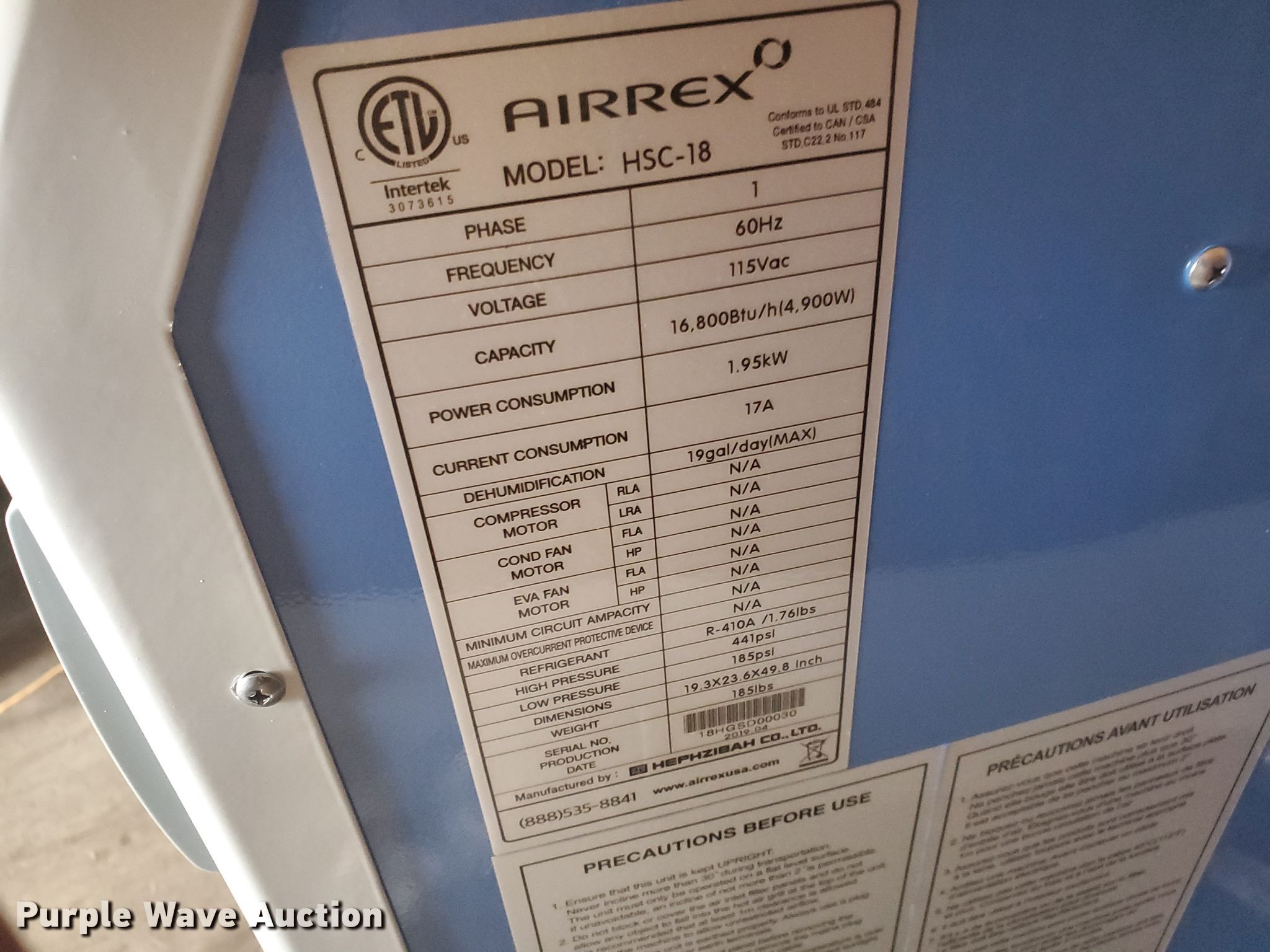 (2) Airrex HSC-18 AC units in Belleville, KS | Item GX9899 sold ...