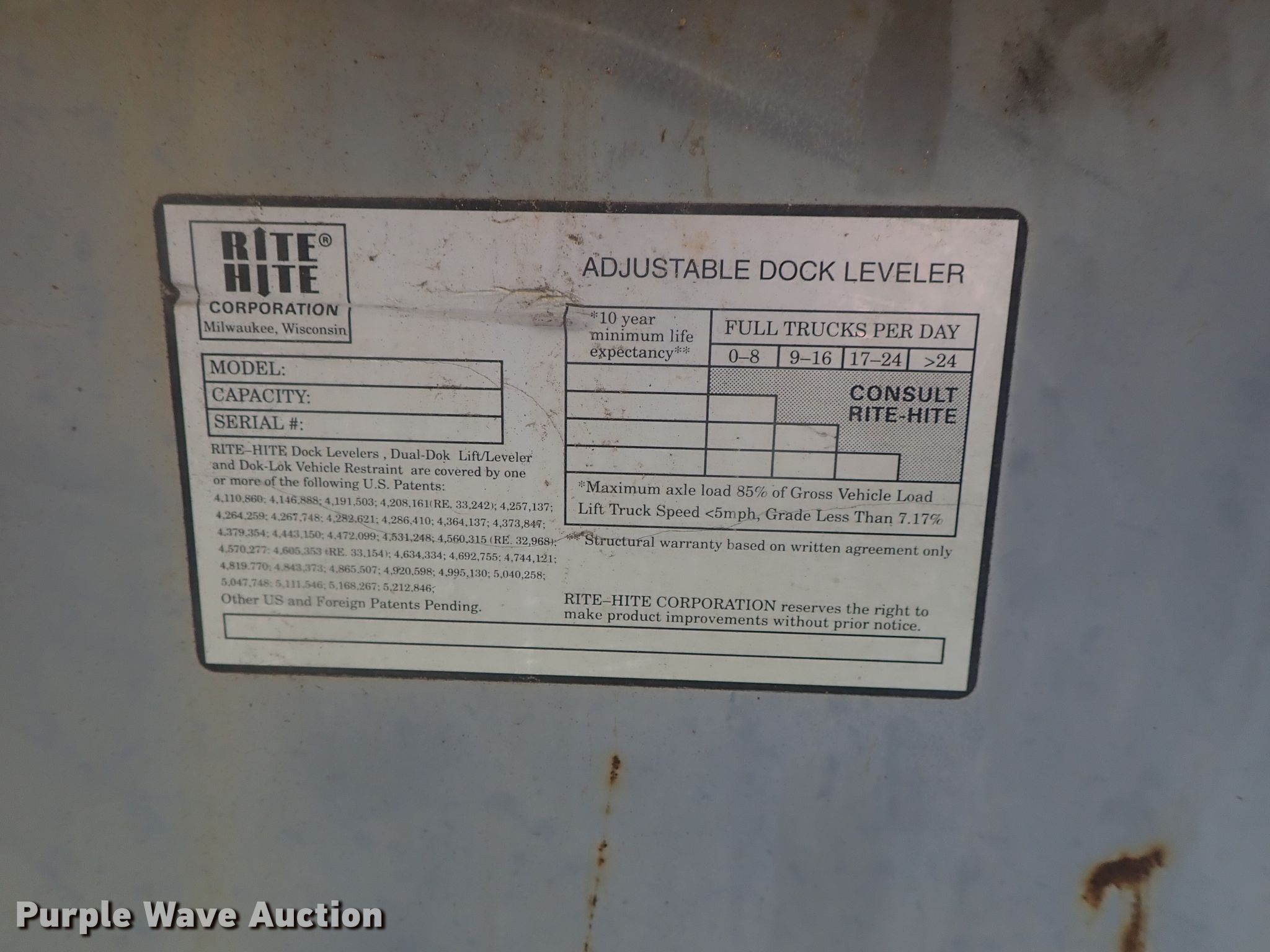 Rite Hite dock leveler in Wichita, KS | Item GX9540 sold | Purple Wave