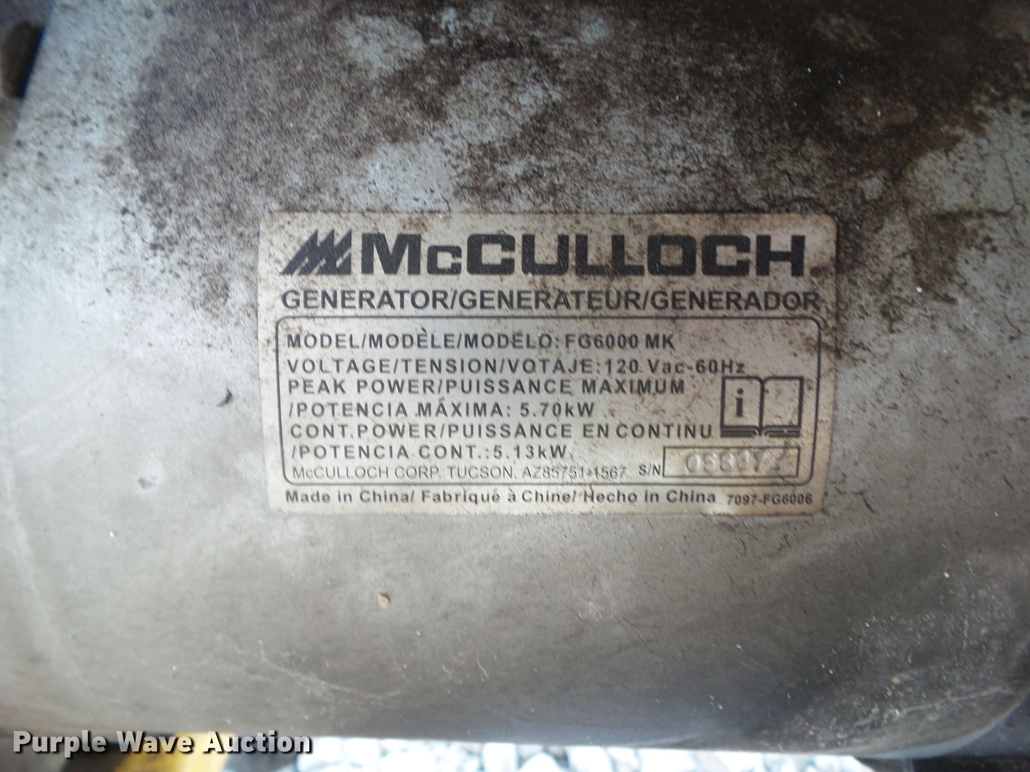 Mccullough generator in Des Moines, IA | Item HF9594 sold | Purple Wave