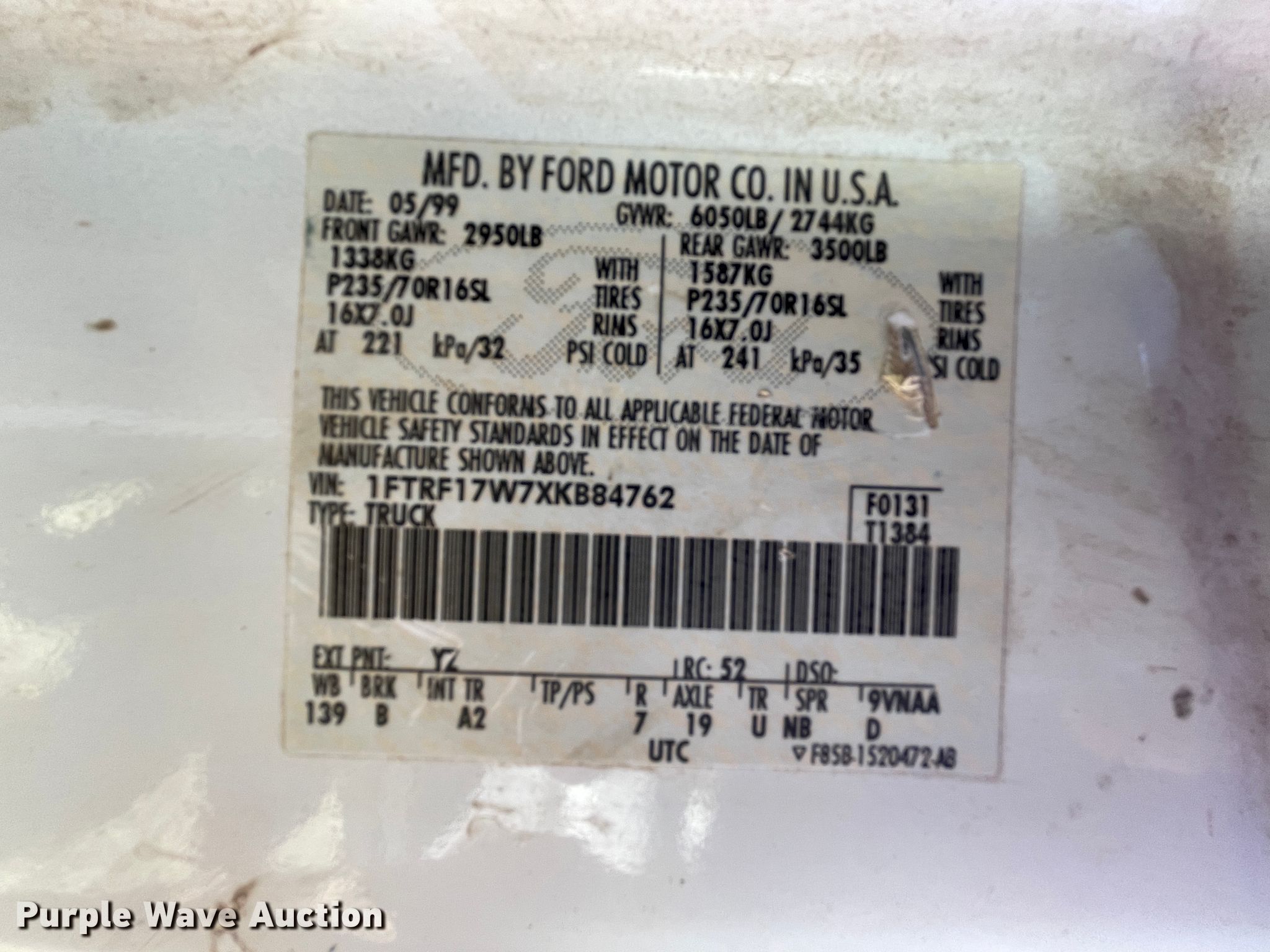 1999 Ford F150 pickup truck in Vinita, OK | Item IC9458 sold | Purple Wave