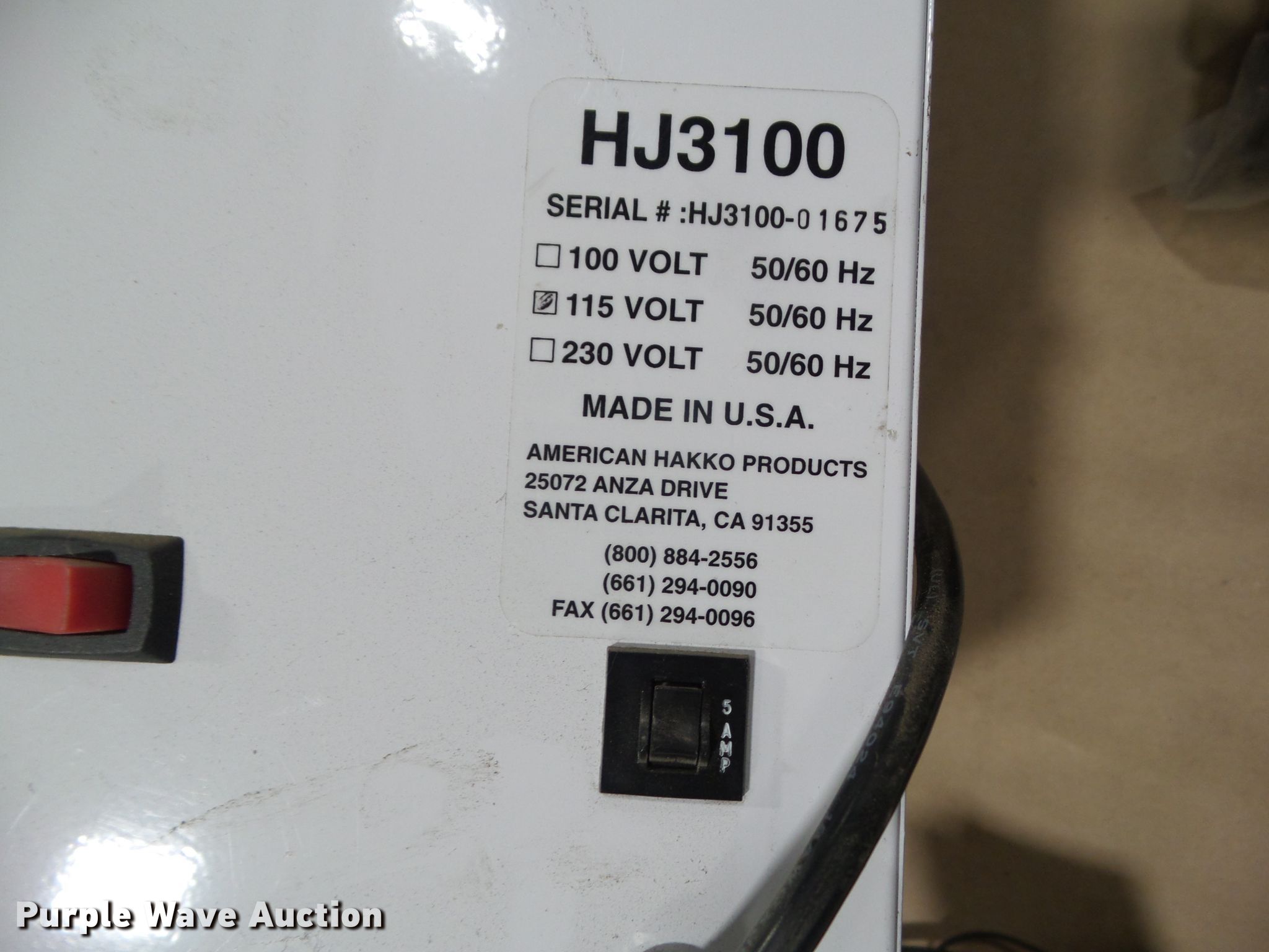 Hakko HJ3100 fume extractor in Des Moines, IA | Item HF9945 sold ...
