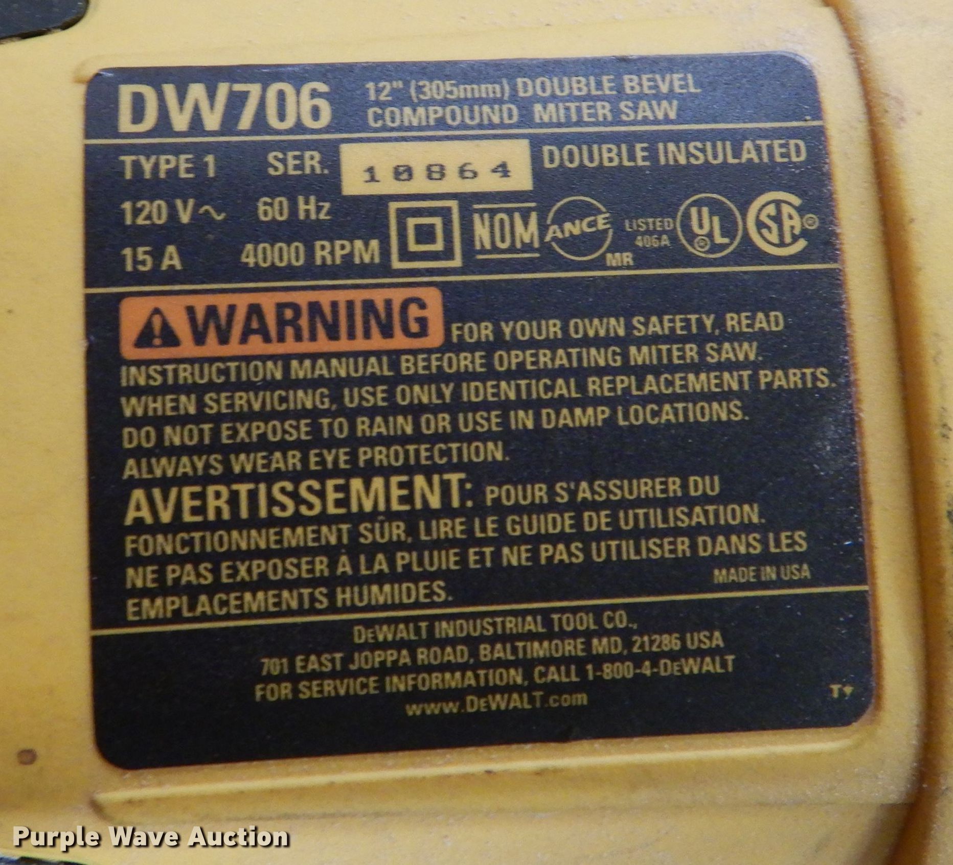 DeWalt DW706 compound miter saw in Brookville, KS | Item LS9160 sold ...