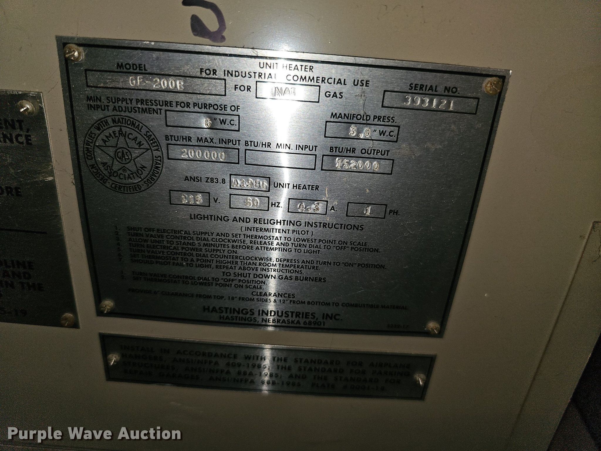 (3) Hastings furnaces in Lincoln, NE | Item MH9301 sold | Purple Wave