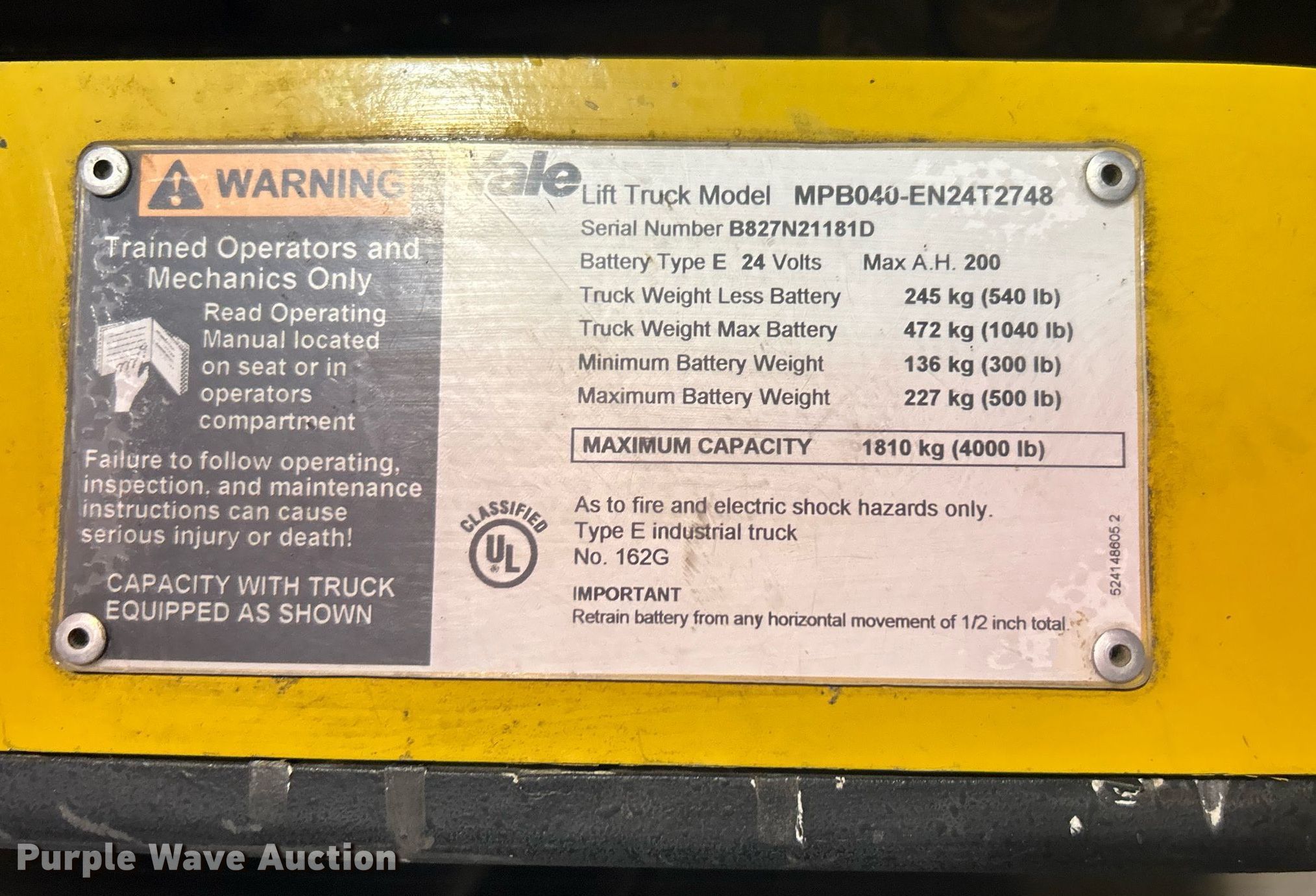 Yale MPB040-EN24T2748 pallet jack in Collinsville, OK | Item OI9560 ...