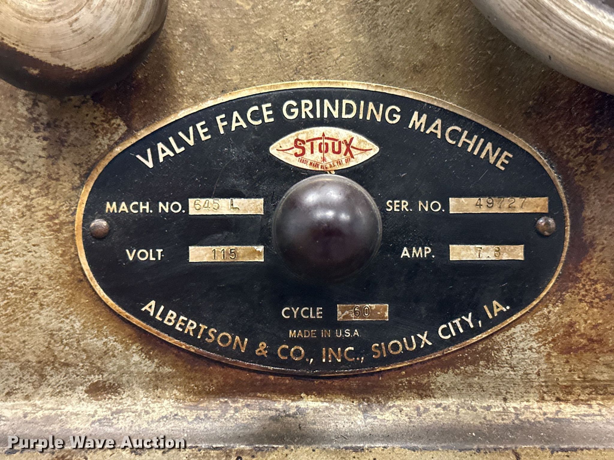 Sioux 645L valve face grinder in Norton, KS | Item NJ9305 sold | Purple ...