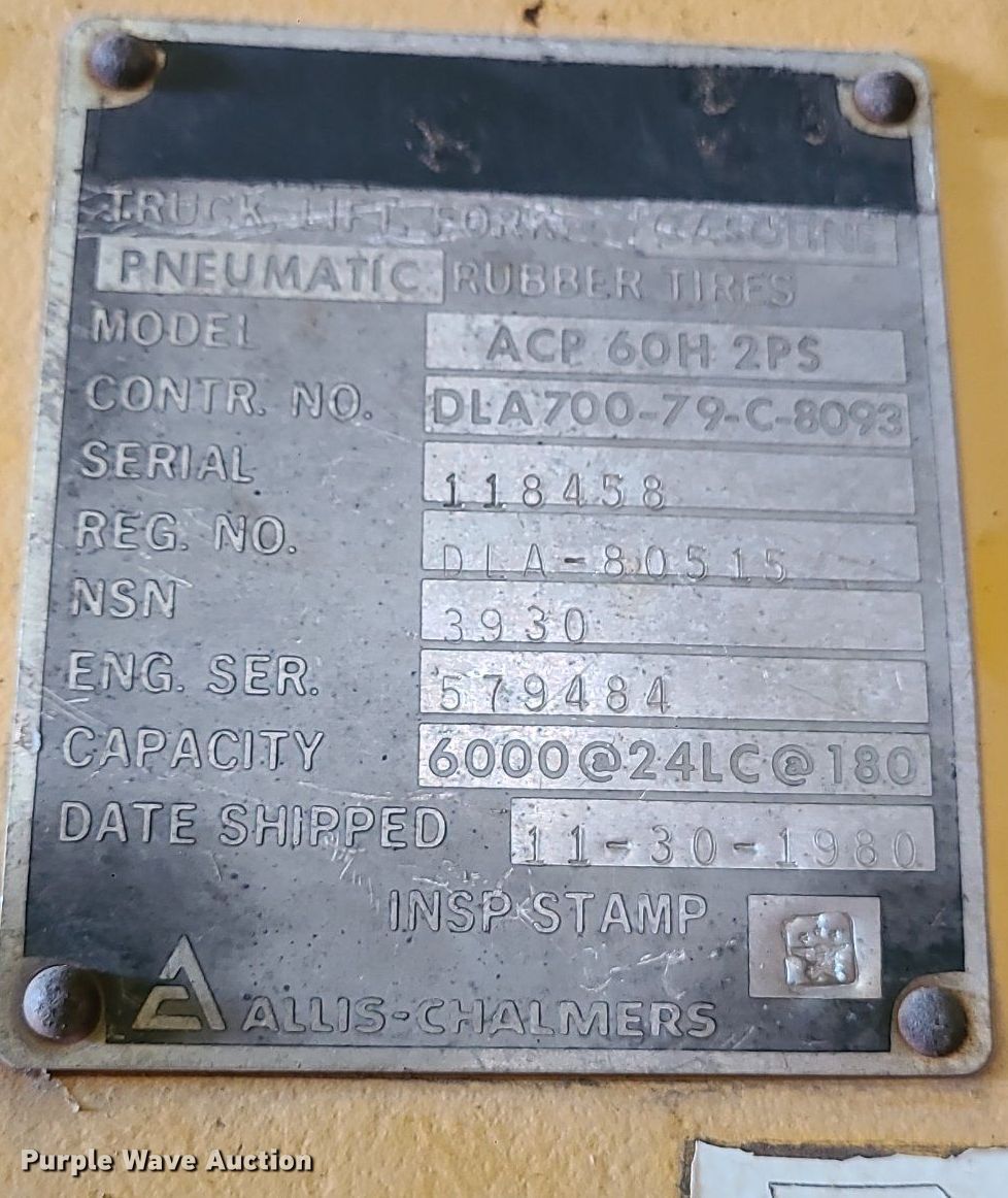 Allis Chalmers ACP 60h 2PS forklift in Peculiar, MO | Item DS7340 sold ...