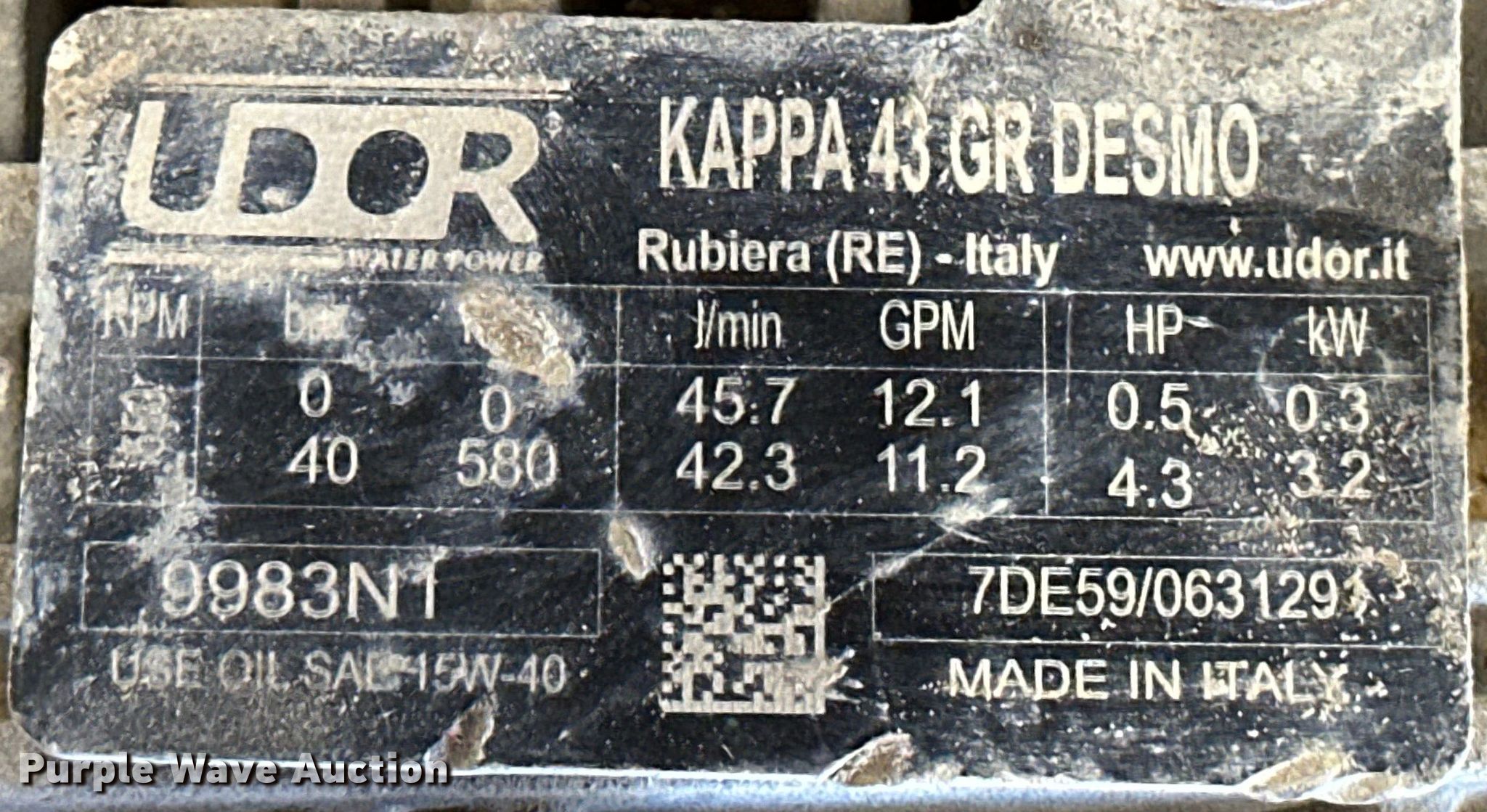 Udor Kappa 43 pump in BROKEN ARROW, OK | Item OM9376 sold | Purple Wave