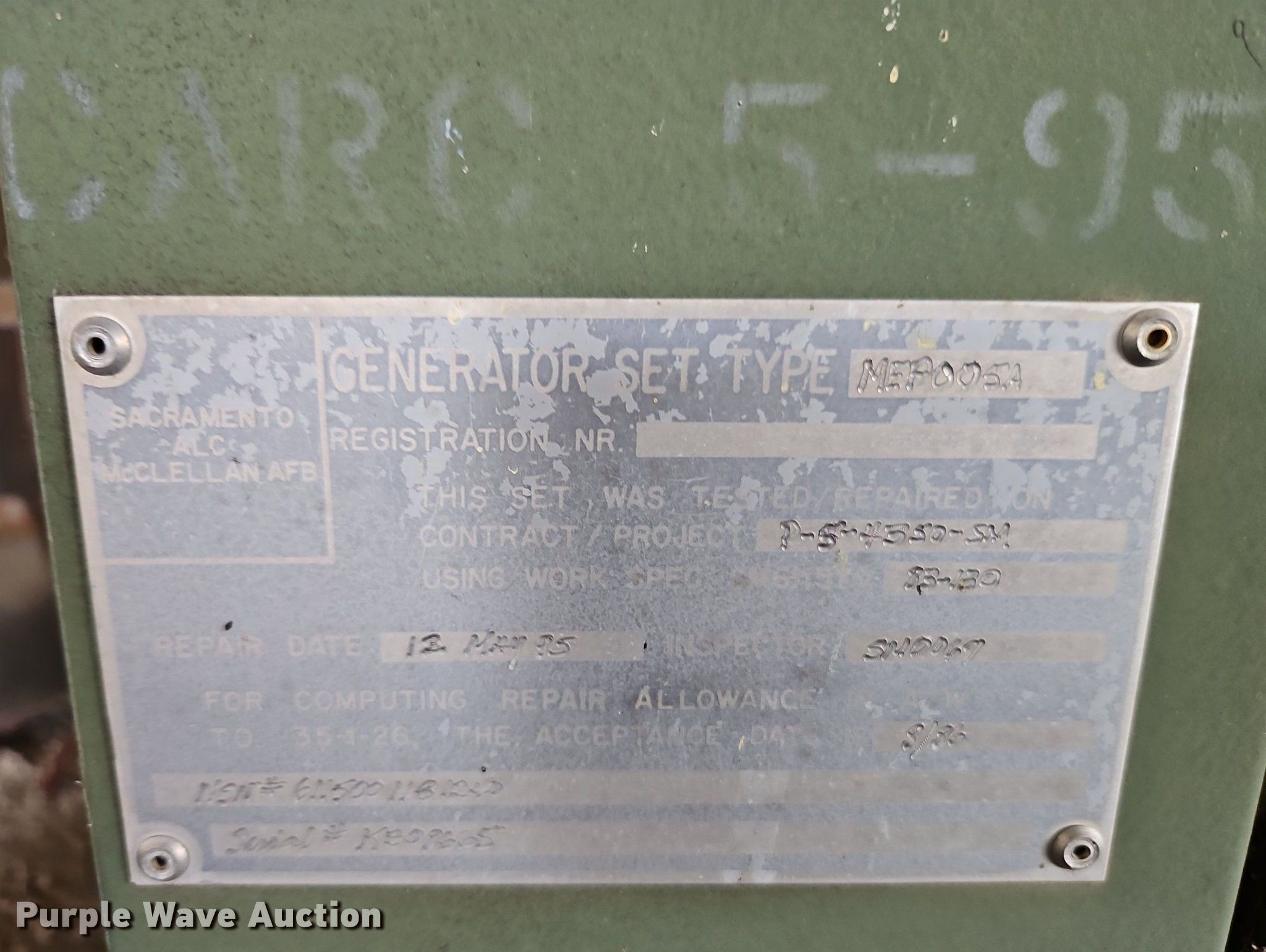 1986 John R. Hollingsworth Co. MEP-005A generator in Fort Scott, KS ...