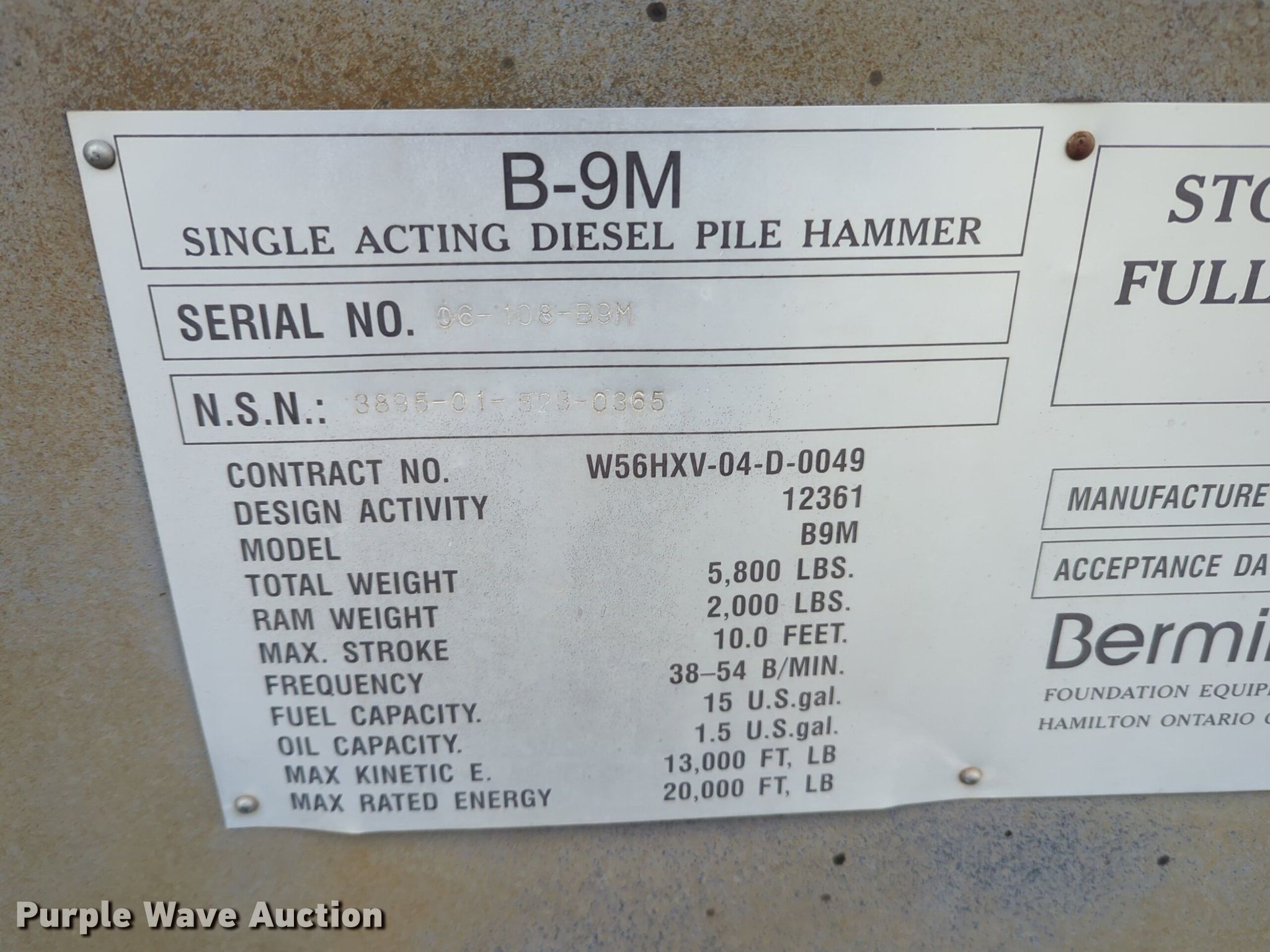 Berminghammer B-9M pile hammer in Arapaho, OK | Item NZ9538 for sale ...