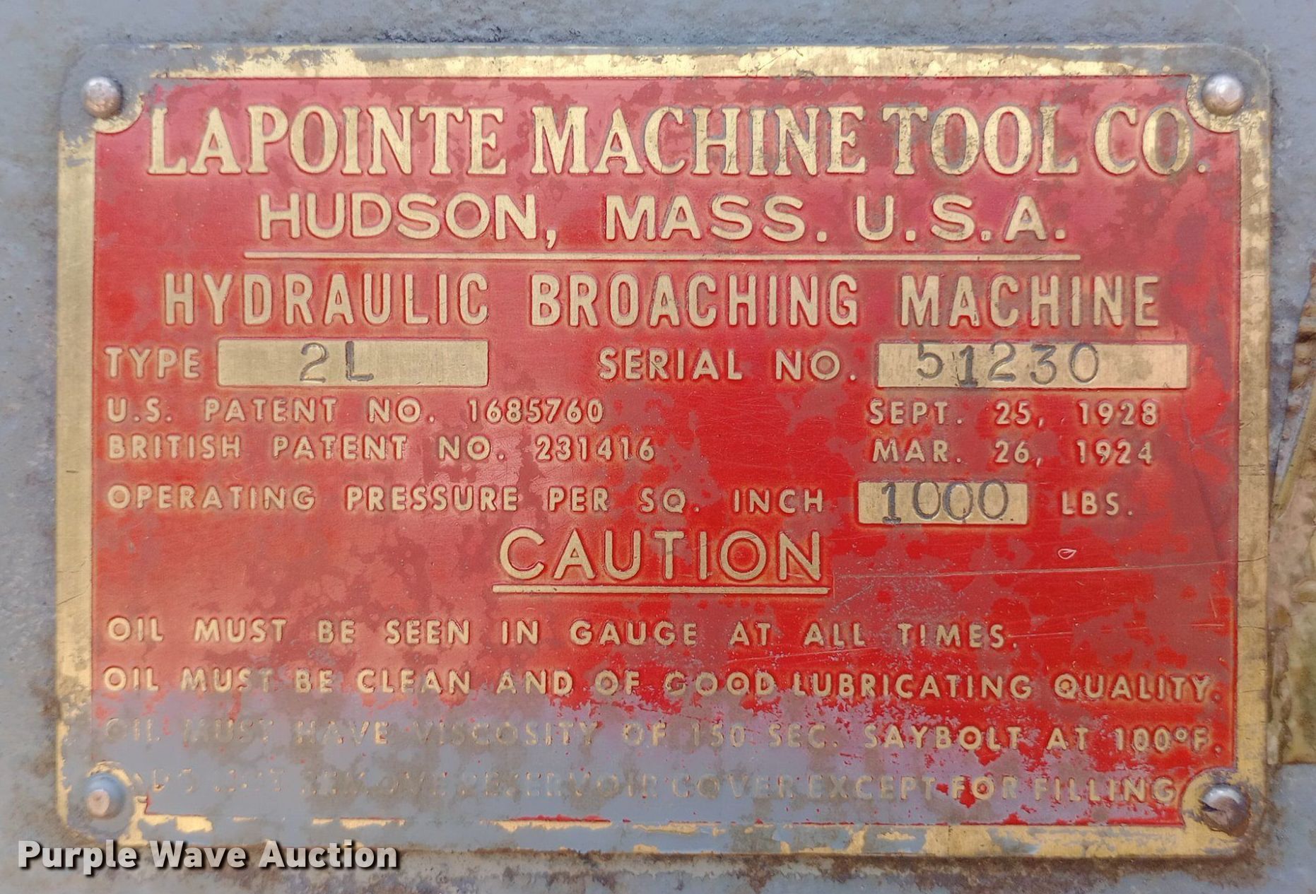 Lapointe 2L hydraulic broaching machine in Hutchinson, KS | Item DP1223 ...
