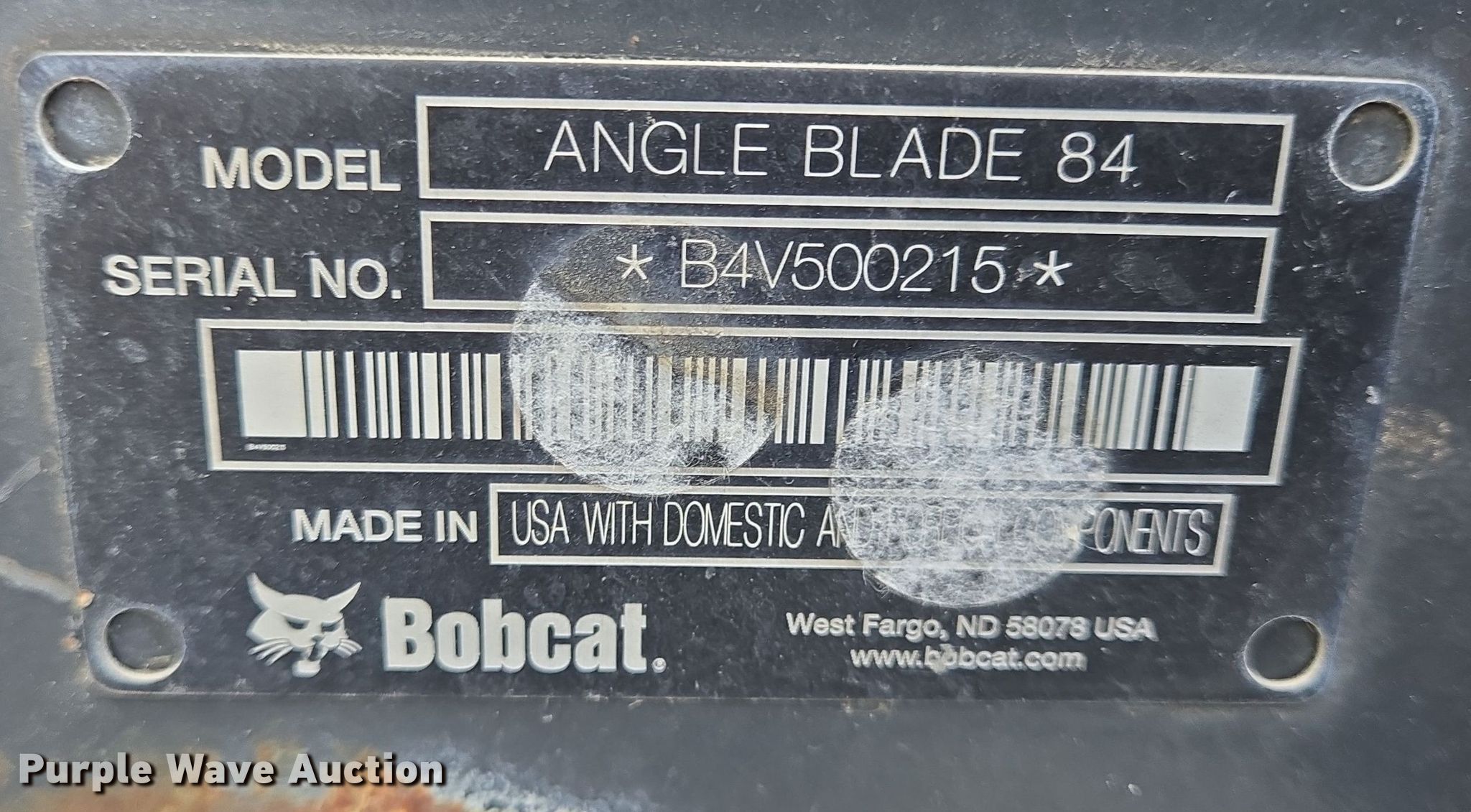 Bobcat Angle Blade 84 blade in Houston, TX | Item EQ2509 sold | Purple Wave
