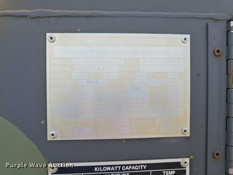 1986 John R. Hollingsworth Co. MEP-004A generator in Whiting, KS | Item ...