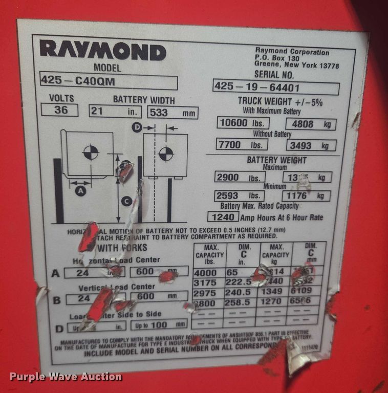 Raymond 425-C40QM forklift in Schuyler, NE | Item EB1020 for sale ...