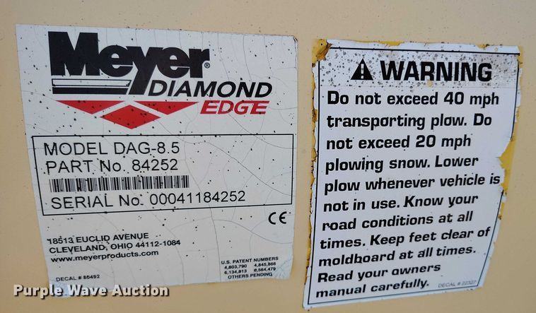 Meyer DAG-8.5 snow plow in Calhan, CO | Item IP9641 for sale | Purple Wave